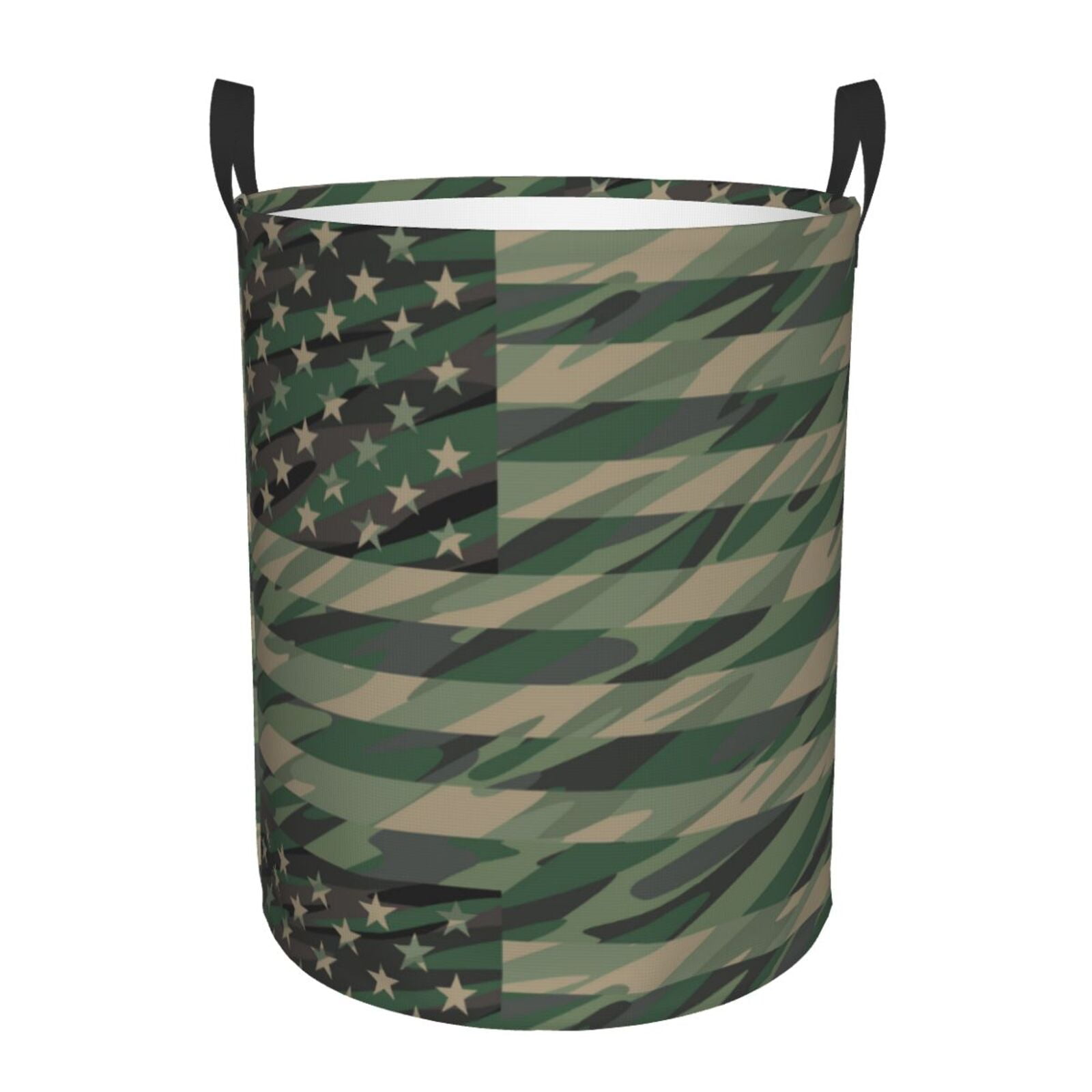 Coaee Jungle Green Camo USA Flag Laundry Basket with Handle, Waterproof ...