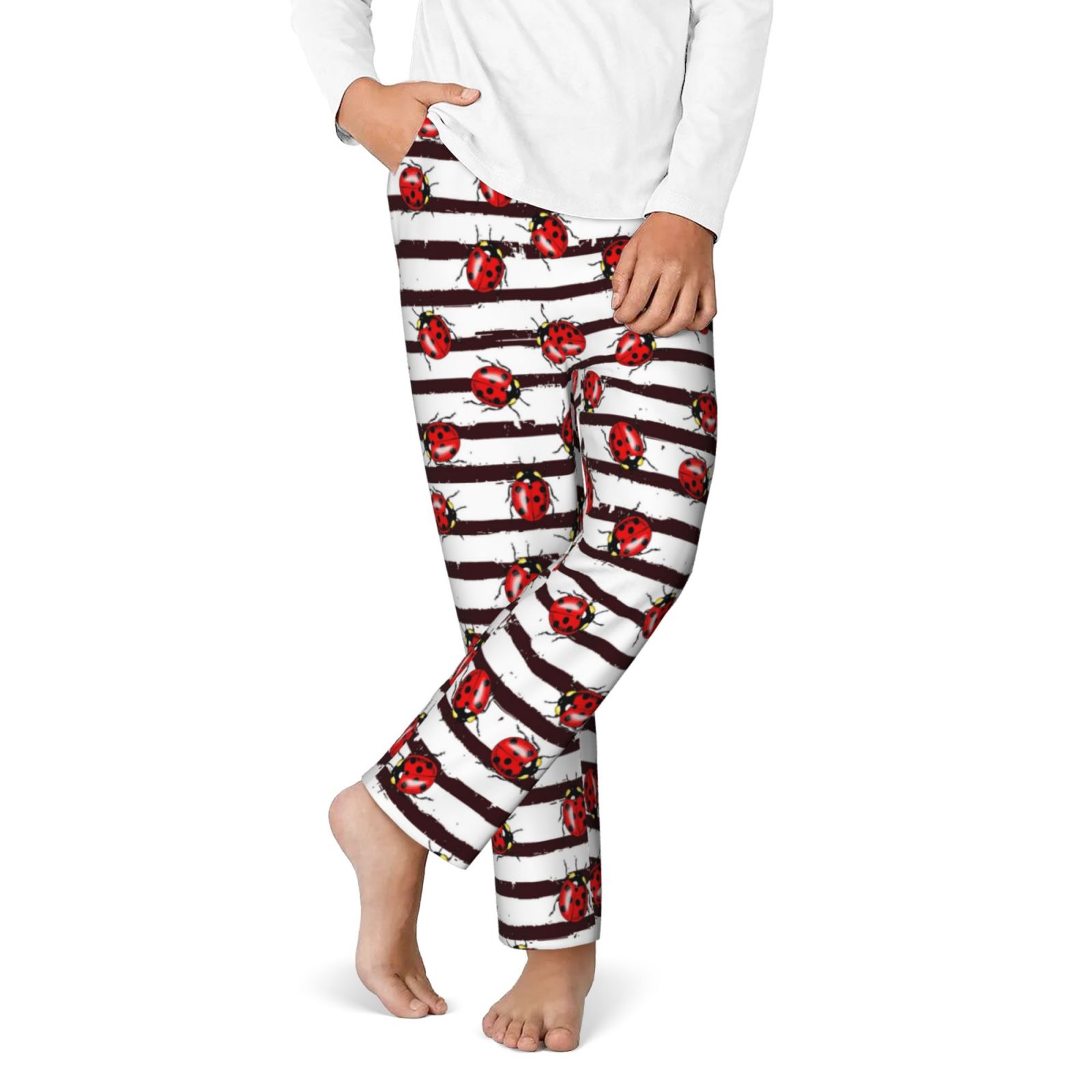 Coaee Ladybugs on Black and White Striped1 for Teen lounge pants ...