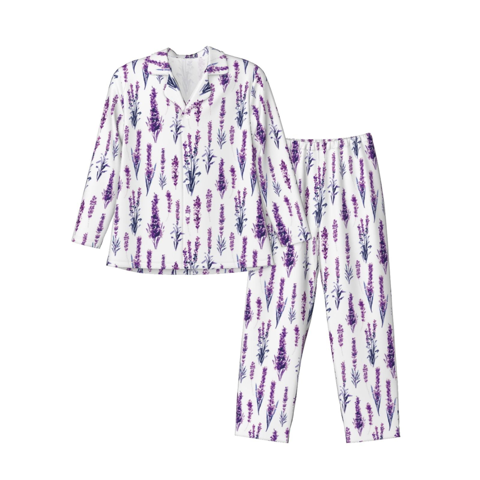 Coaee Lavender Flowers for Men's Sleepwear Men's Long-Sleeved Pajama ...