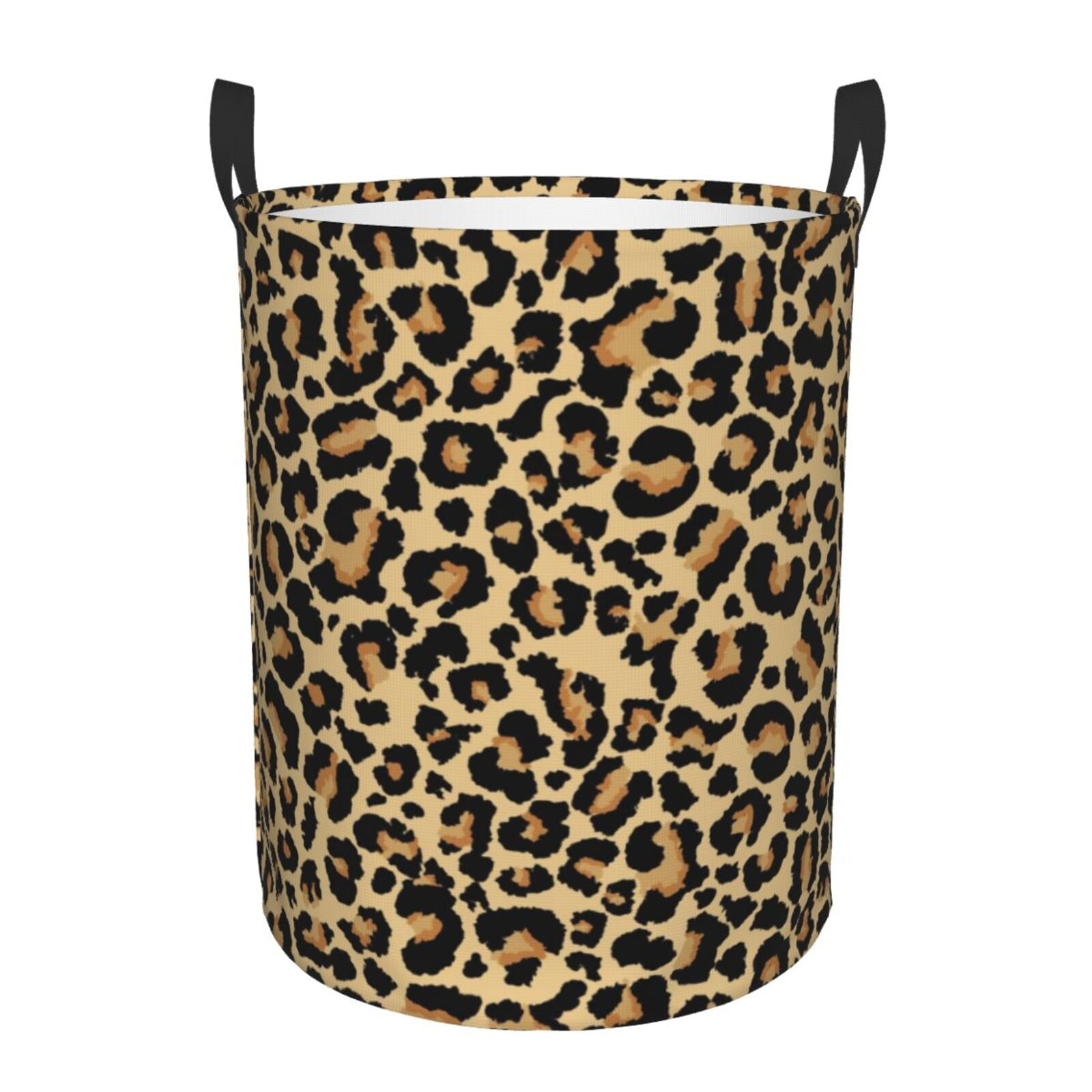 Coaee Leopard Print Laundry Basket with Handle, Waterproof Round ...