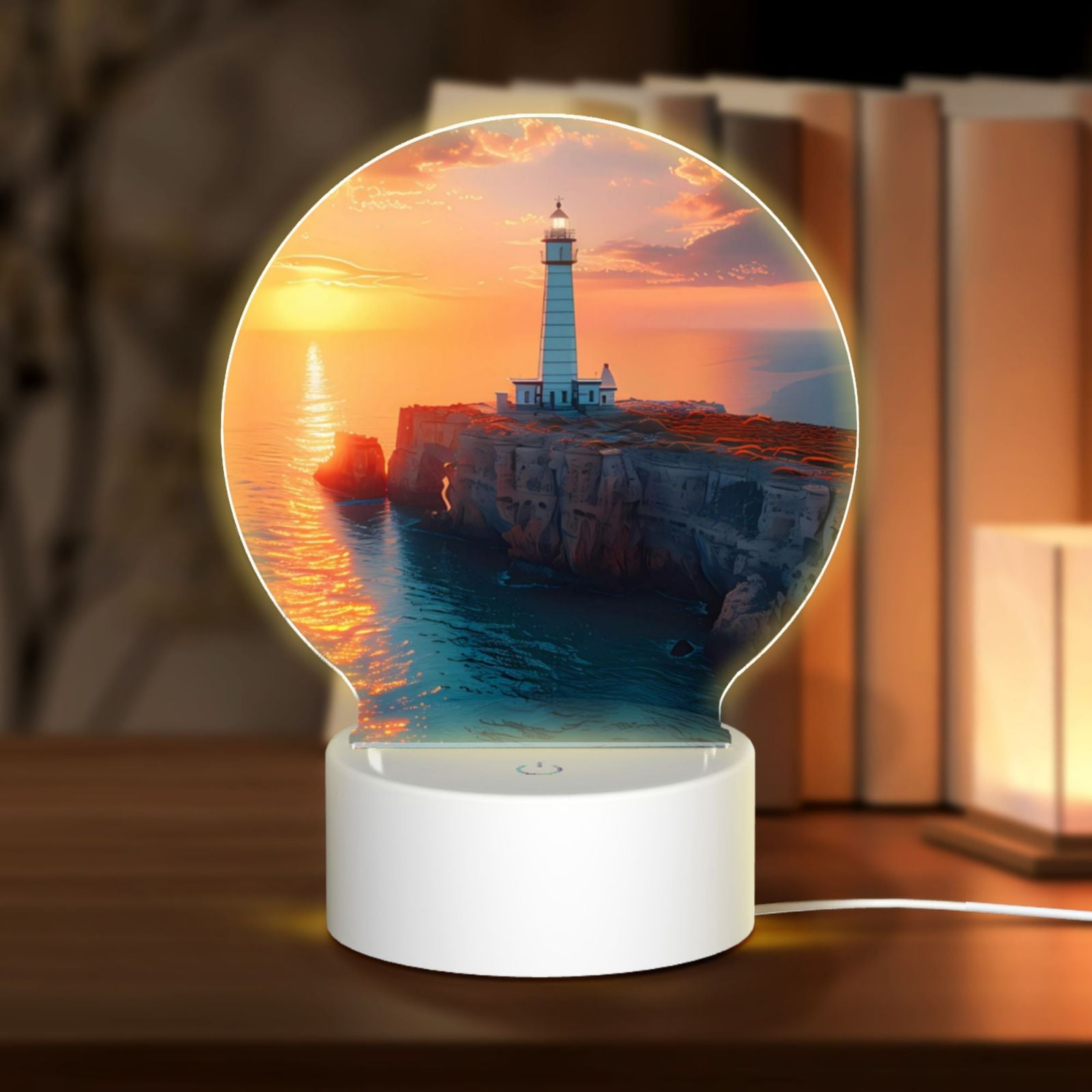 Coaee Lighthouse At Sunset Coast for Round Acrylic LED Desk Lamp 3 ...