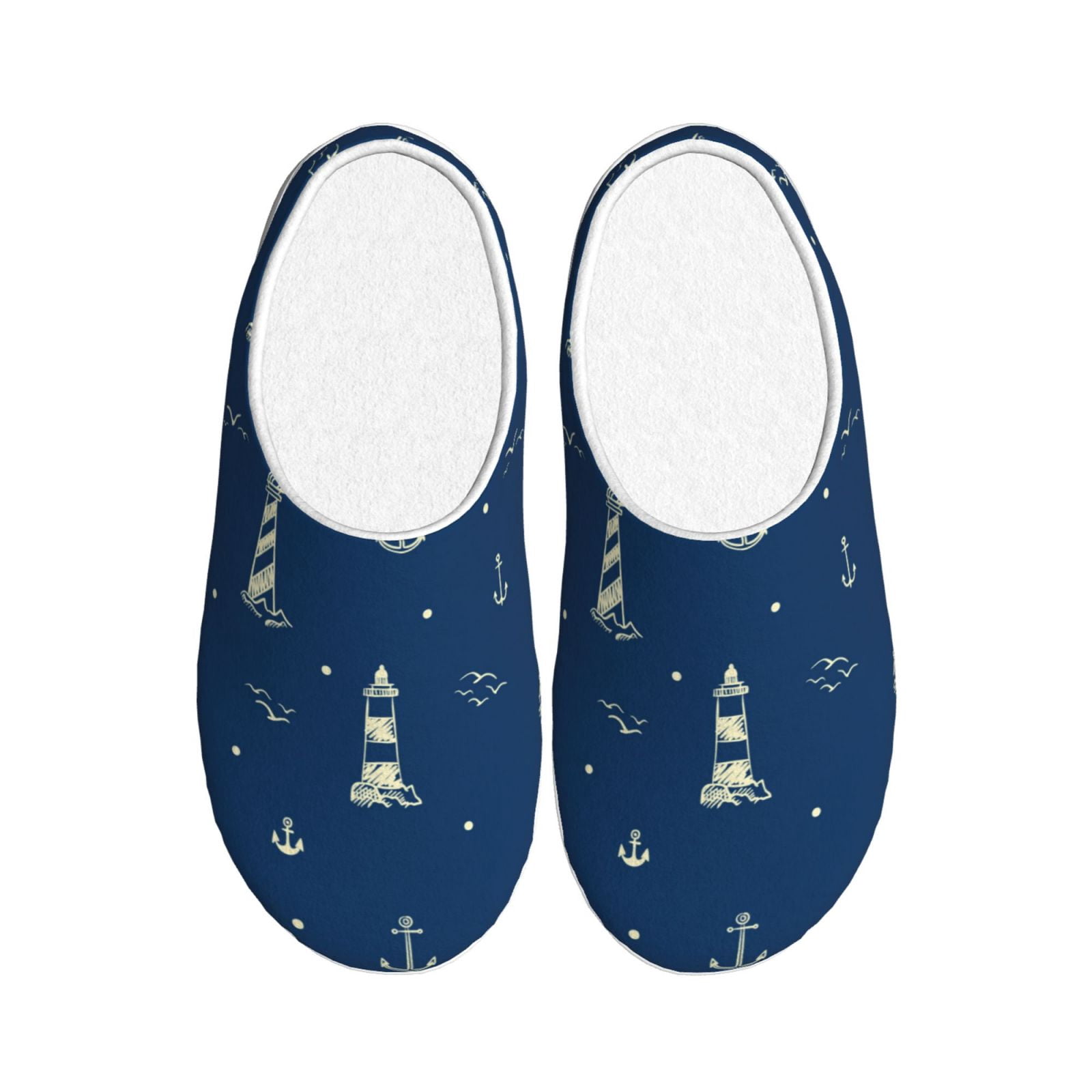 Coaee Lighthouses and Anchors for Mens Slippers Indoor Slip On Shoes ...