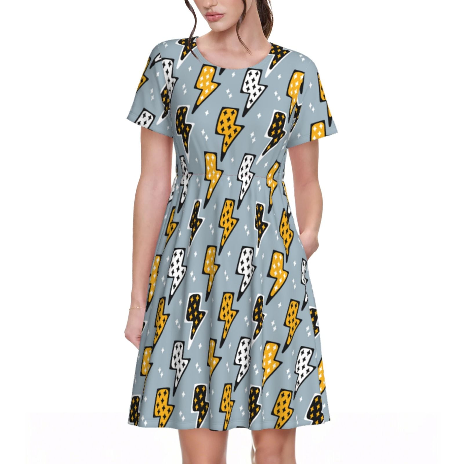 Coaee Lightning Bolts for Casual Dress for Women Short Sleeve Dresses ...