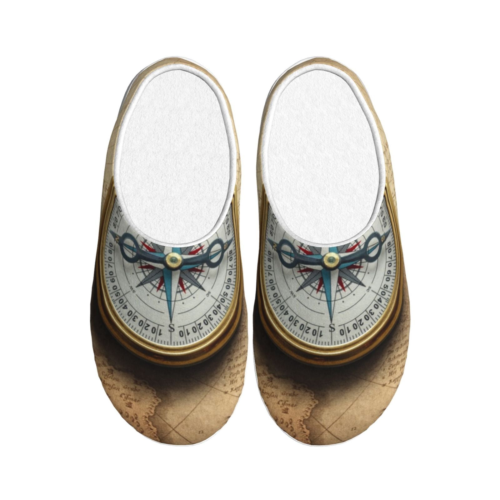 Coaee Magnetic Old Compass On World Map for Mens Slippers Indoor Slip ...