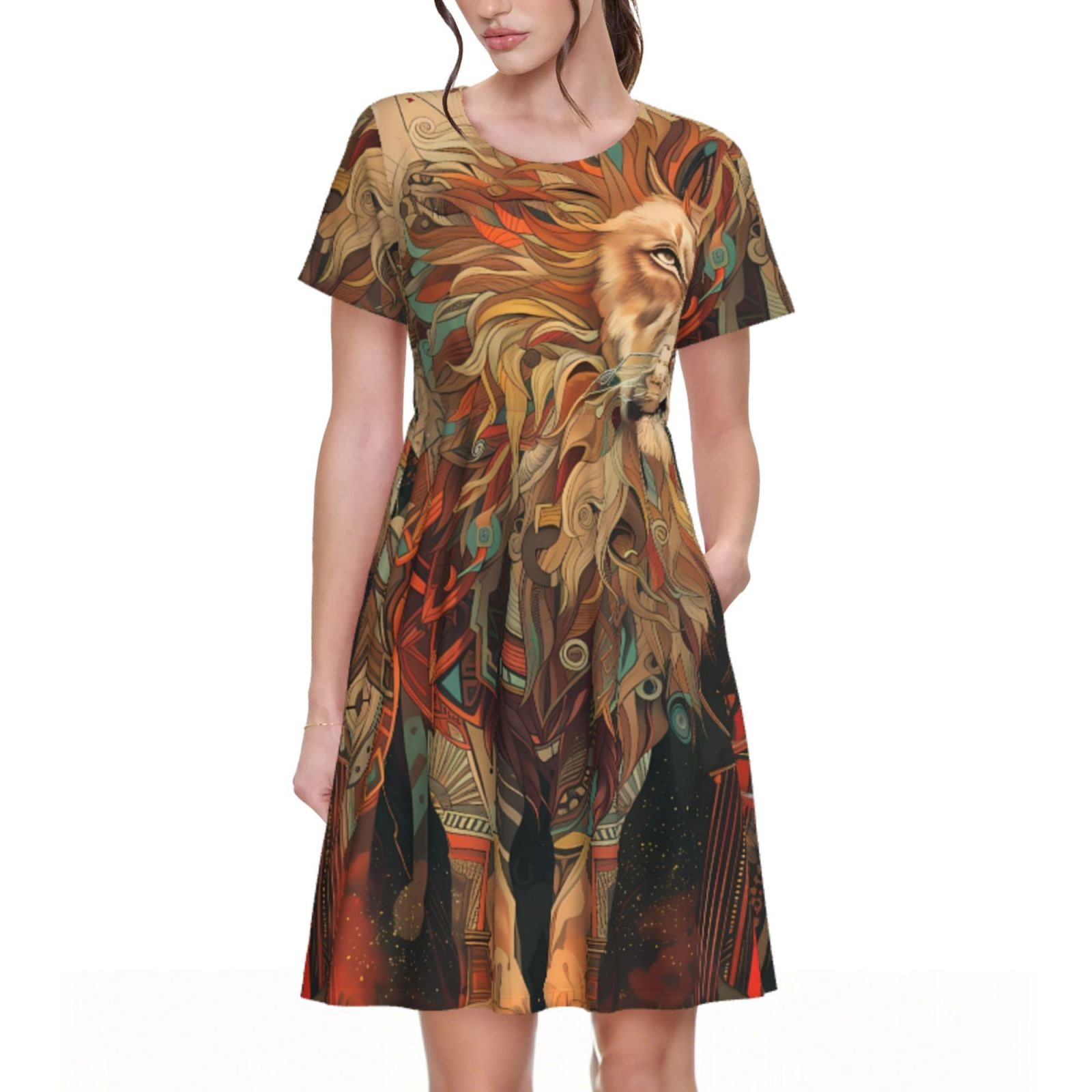 Coaee Majestic Cosmic Lion for Casual Dress for Women Short Sleeve ...
