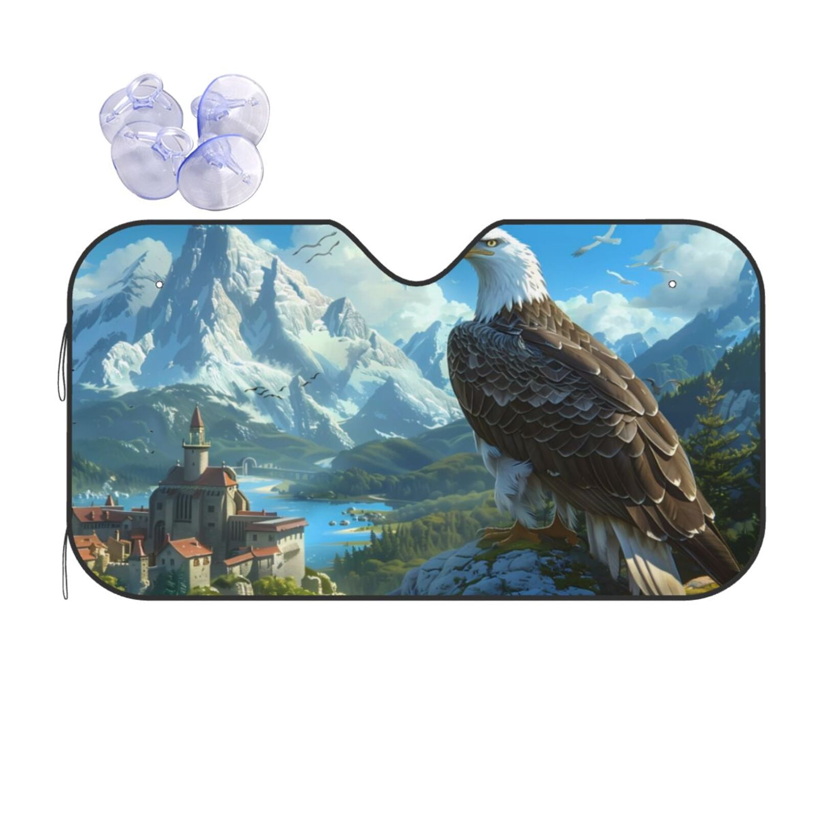 Coaee Majestic Eagle Over Castle Print Car Sunshade Windshield Sun ...