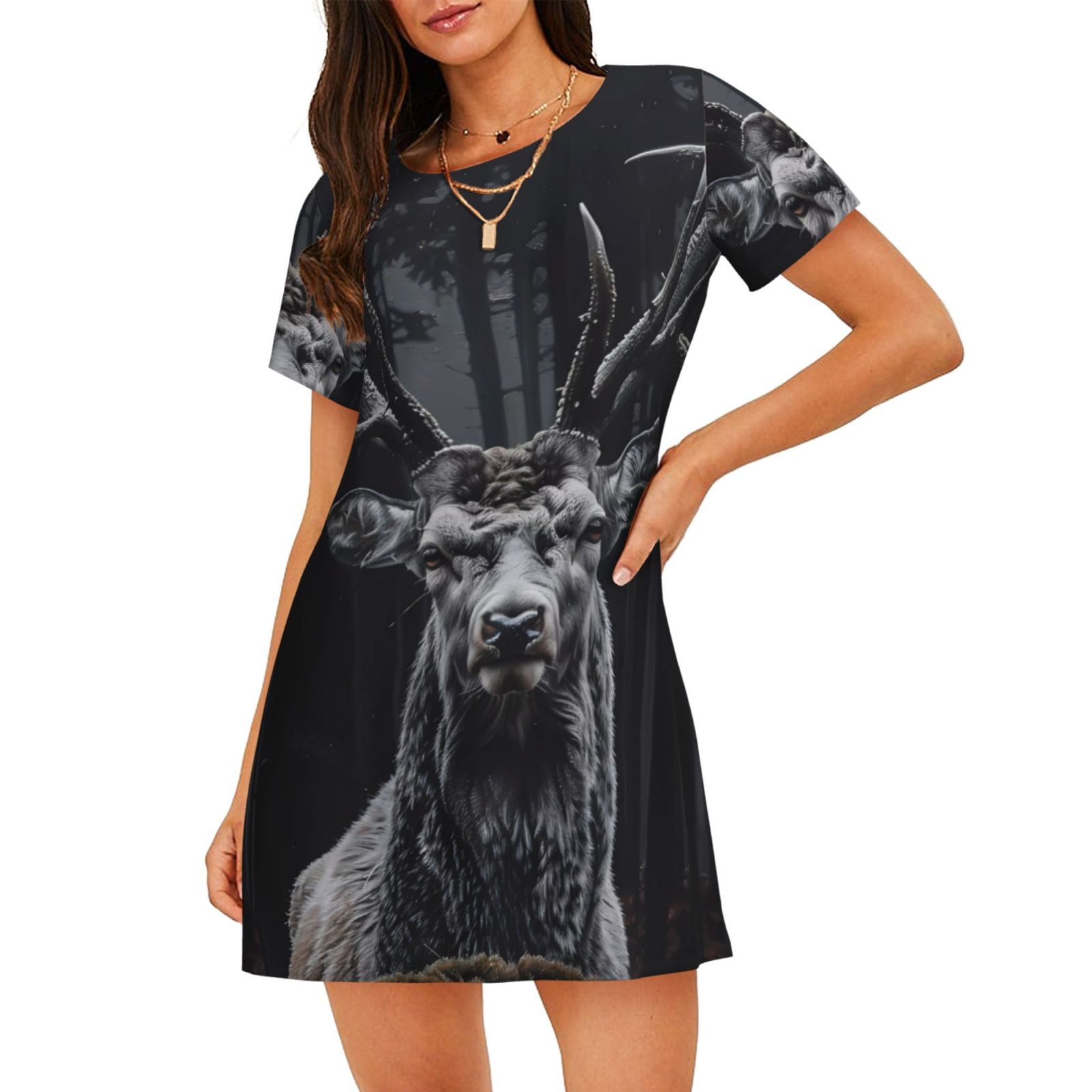 Coaee Majestic Forest Stag for Women's Short-sleeved Nightdress Casual ...