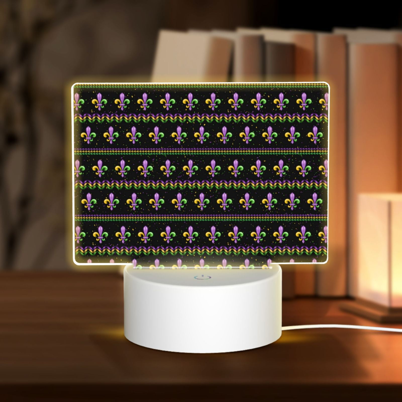 Coaee Mardi Gras Fleur de Lis for Rectangular Acrylic LED Desk Lamp 3 ...