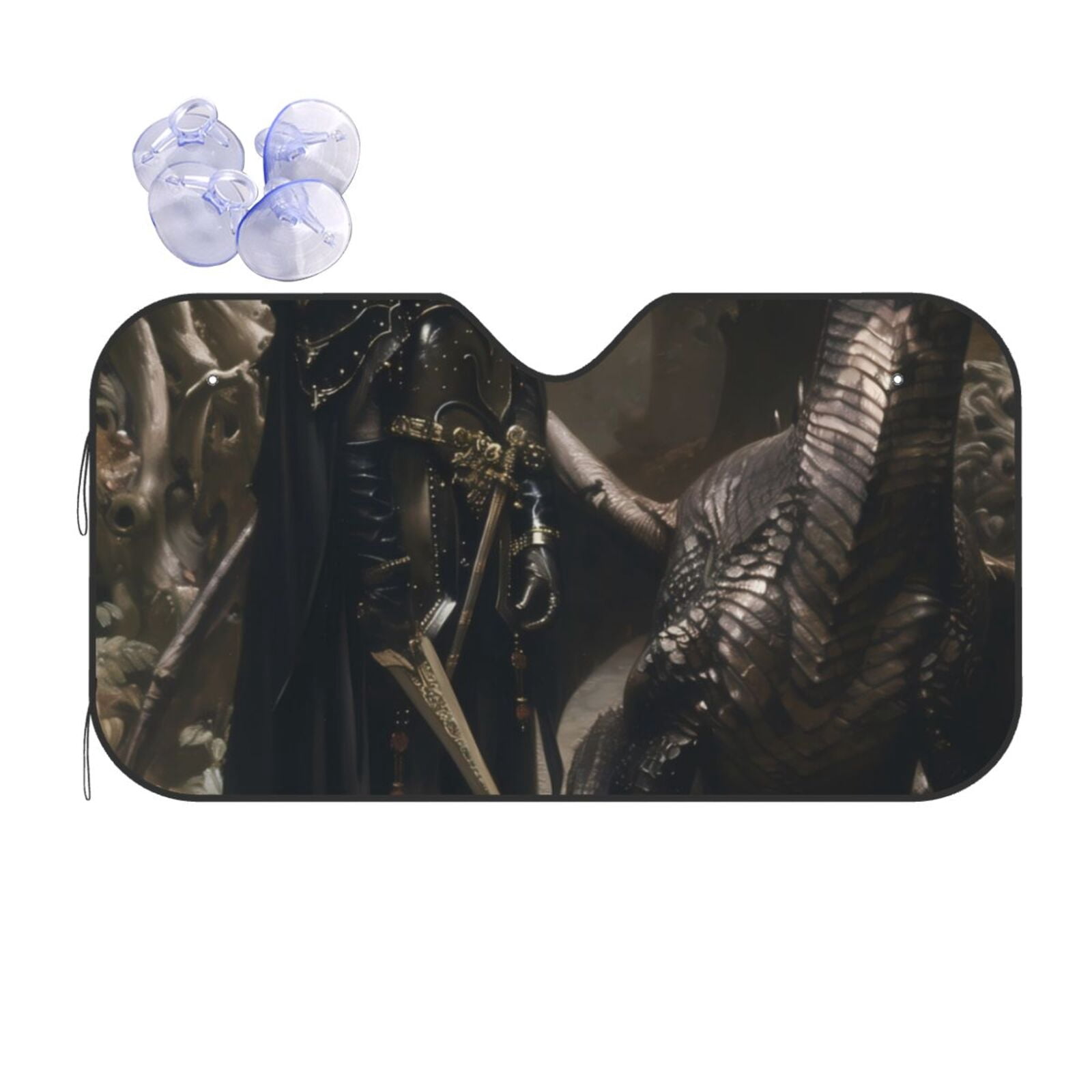Coaee Medieval Knight And Dragon Print Car Sunshade Windshield Sun ...