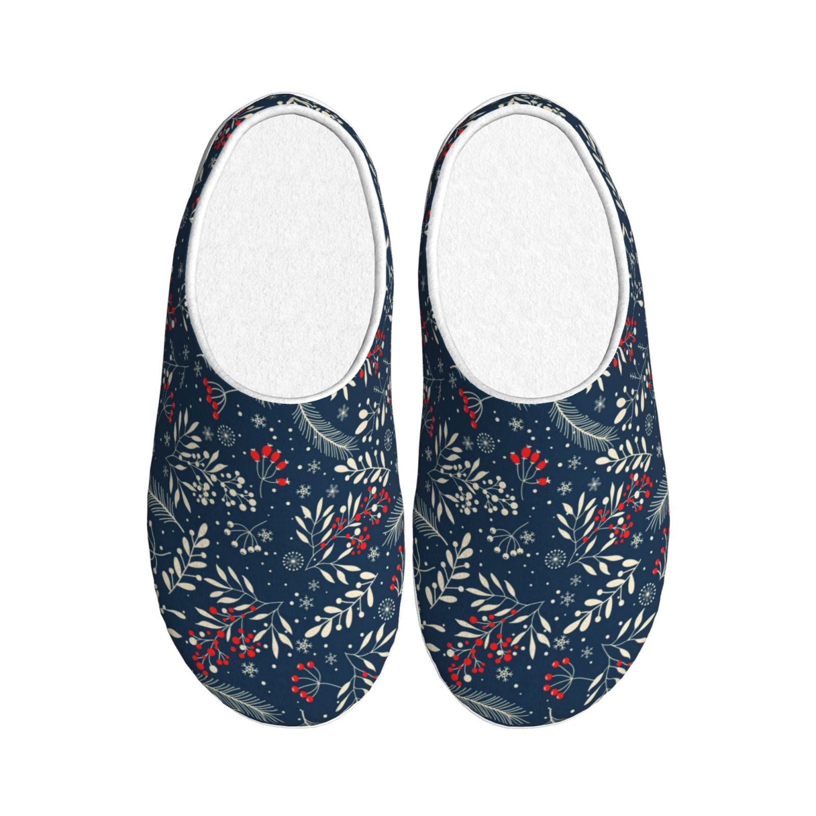 Coaee Merry Christmas Winter Leaves Snowflakes for Mens Slippers Indoor ...