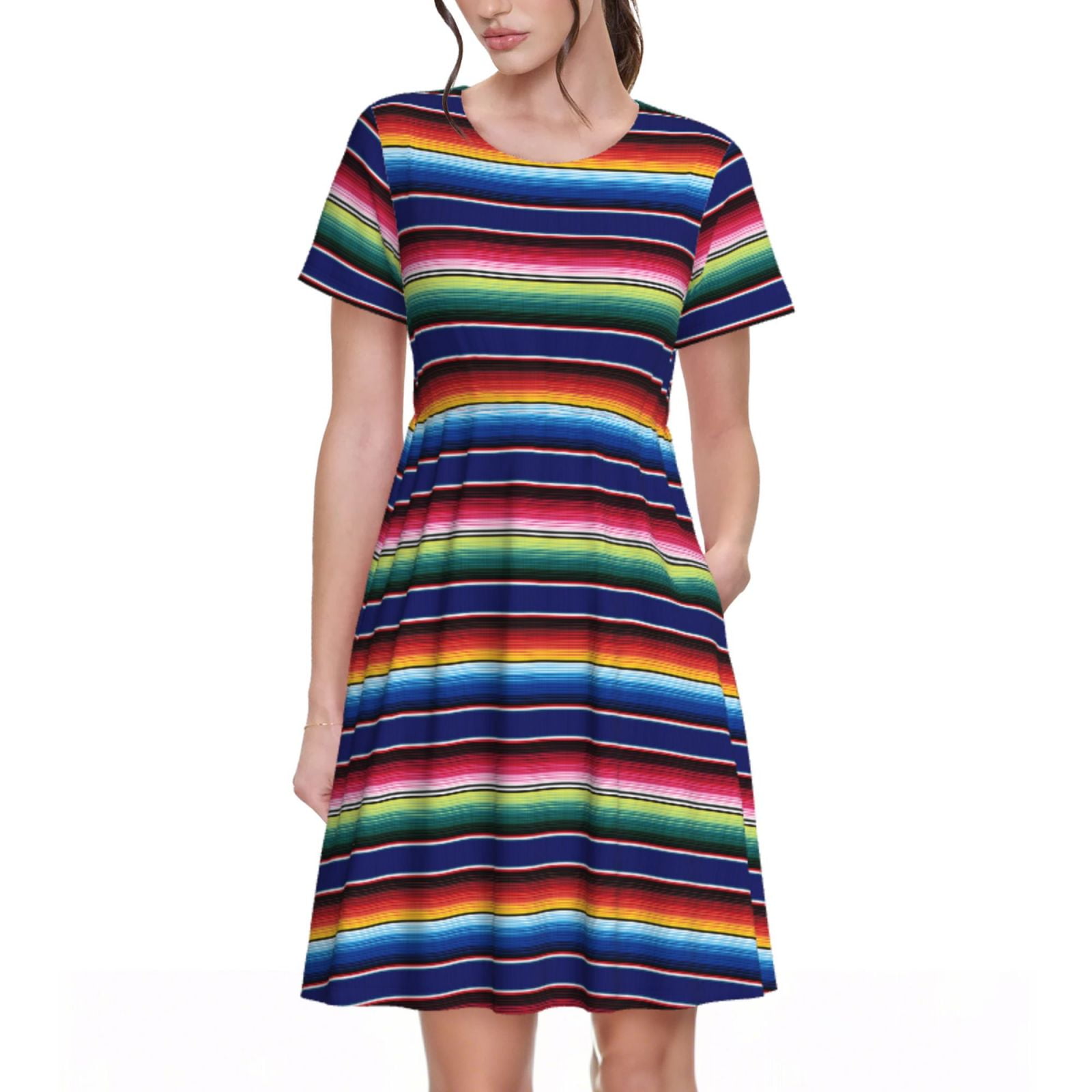 Coaee Mexican Blanket stripes for Casual Dress for Women Short Sleeve ...