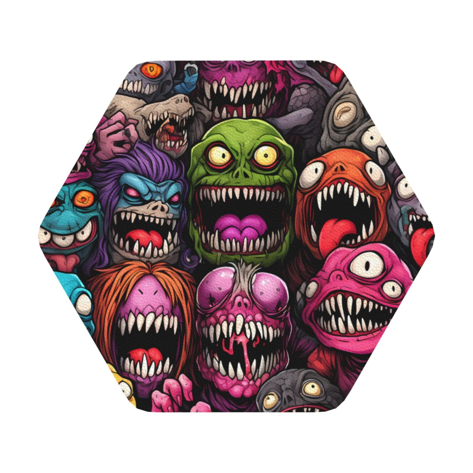 Coaee Monstrous Cartoon Characters Print Leather Coasters Set of 6, Non ...