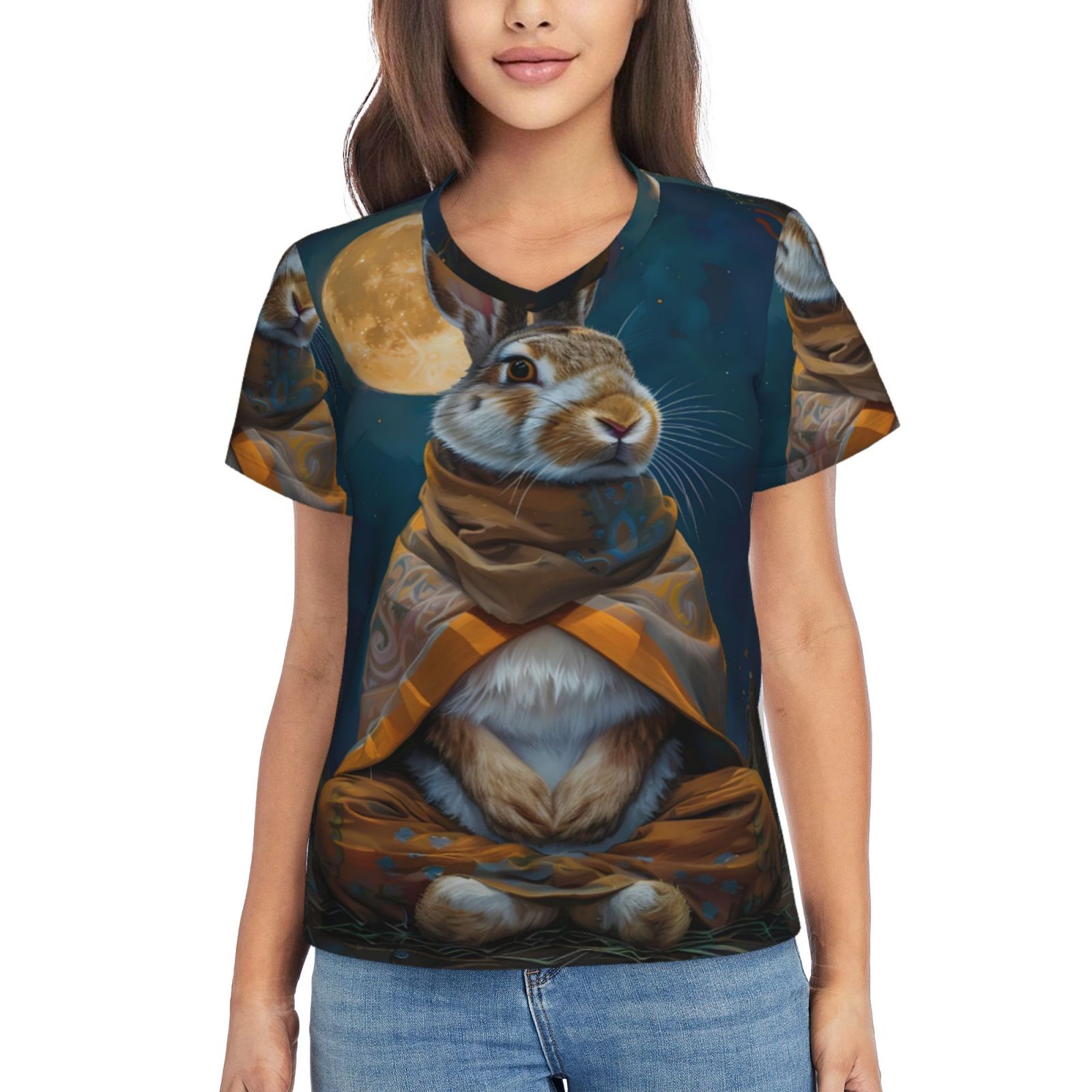 Coaee Moon Night Sky Cute Rabbit for Women's Classic Fit T Shirts Short ...