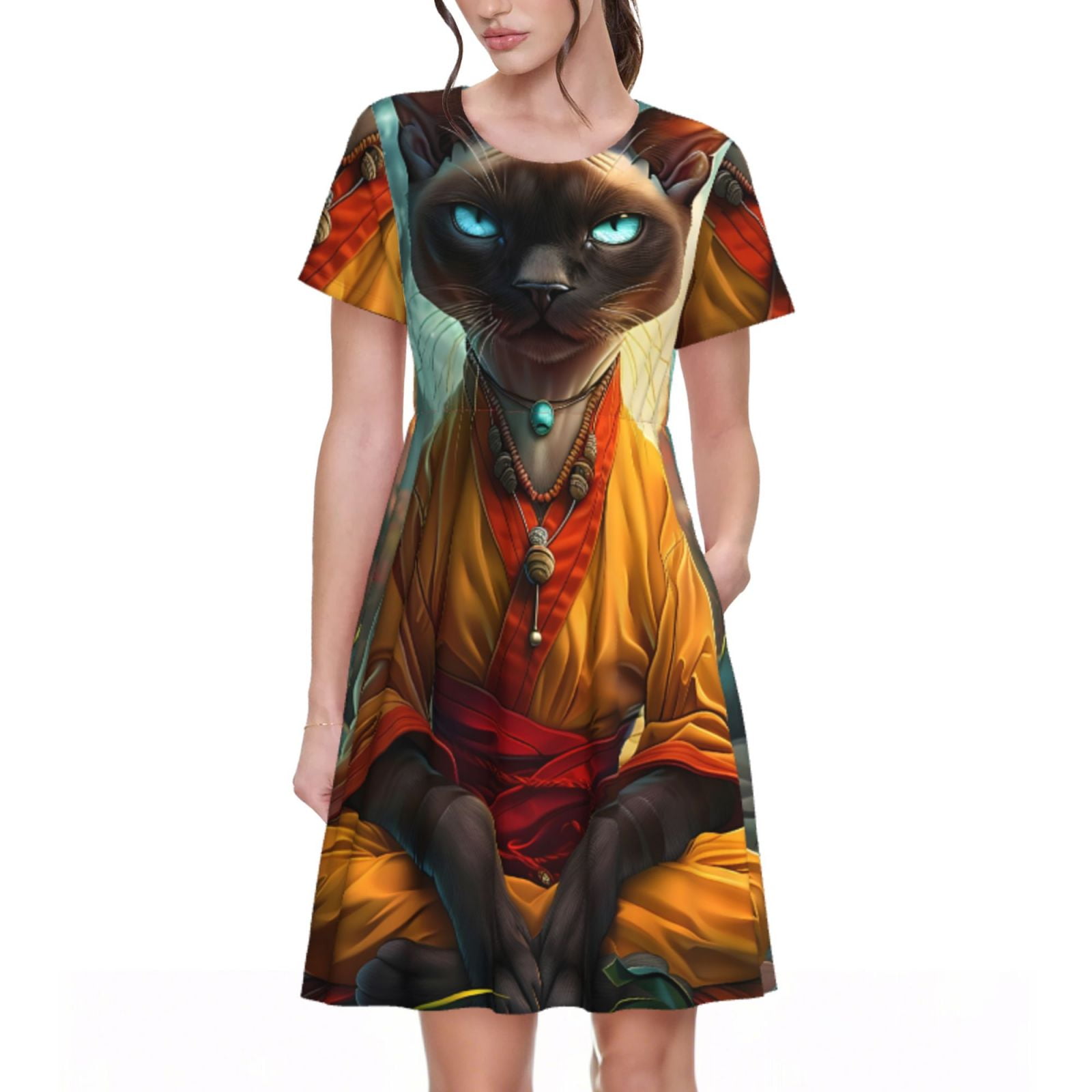 Coaee Moonlit Hairless Cat Monk for Casual Dress for Women Short Sleeve ...
