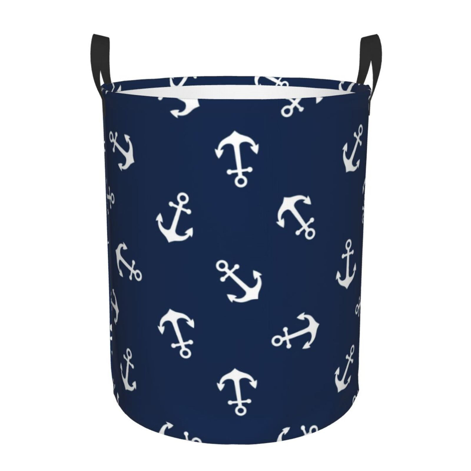 Coaee Nautical Themed Simple Anchors Laundry Basket with Handle ...