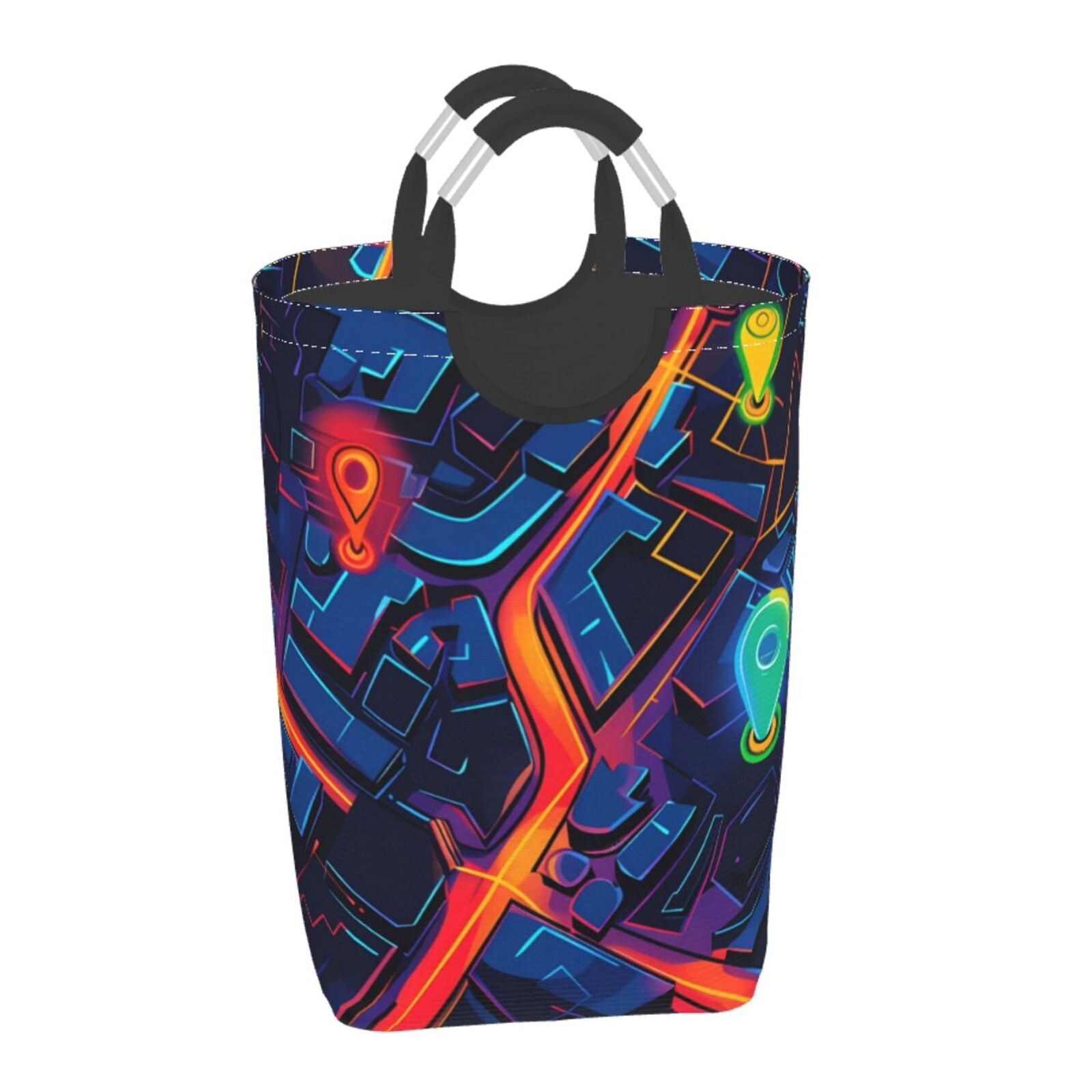 Coaee Neon City Map for 50L Laundry Baskets with Handles, Collapsible Laundry Hampers for ...