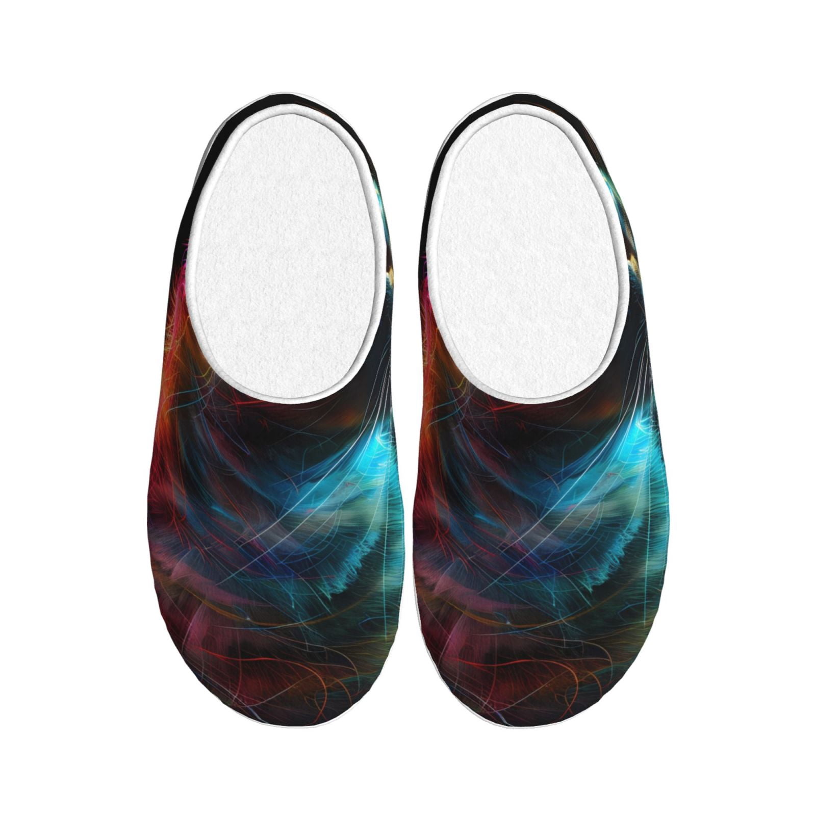 Coaee Neon Spectrum Cat Portrait for Mens Slippers Indoor Slip On Shoes ...