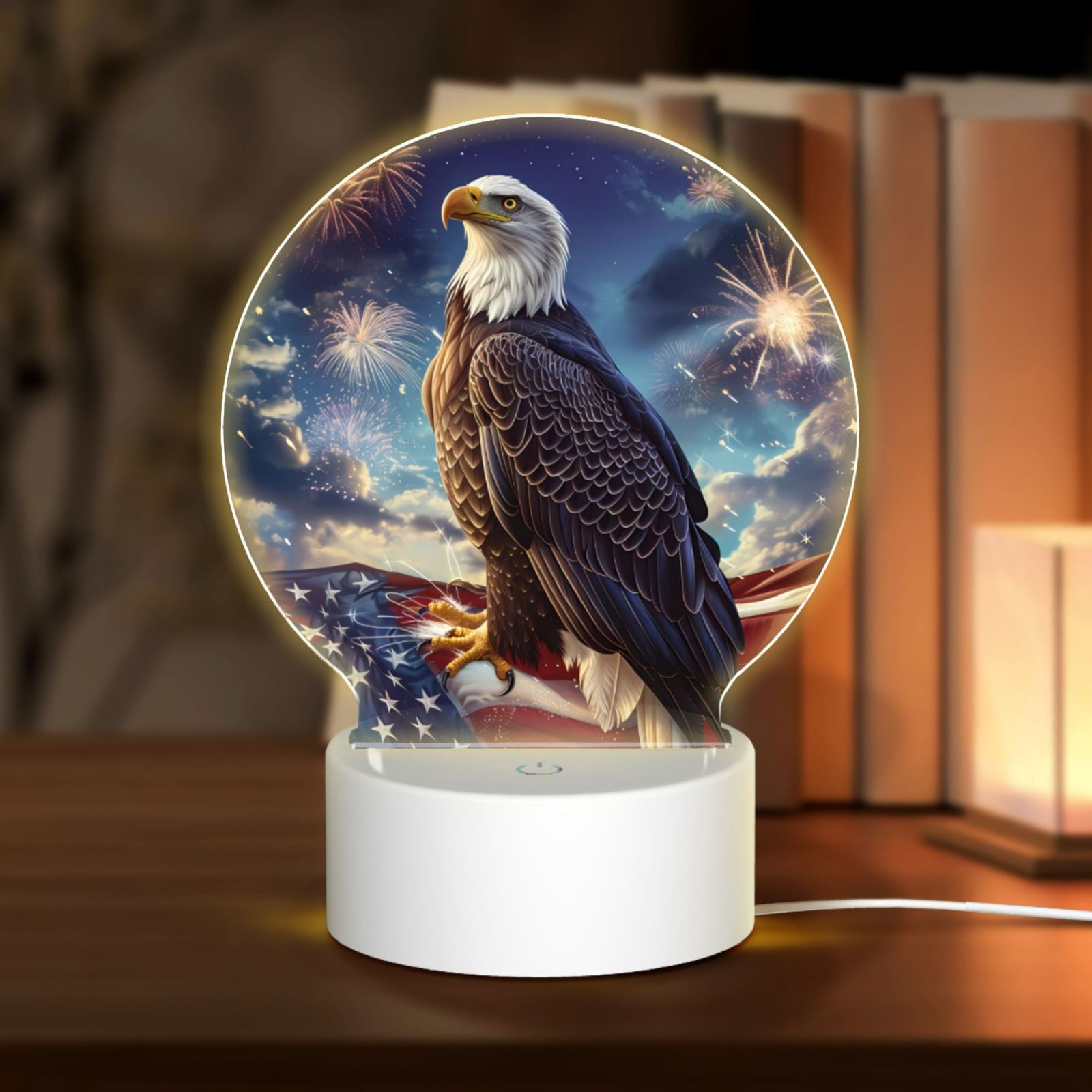 Coaee Night Sky Bald Eagle for Round Acrylic LED Desk Lamp 3 Color ...