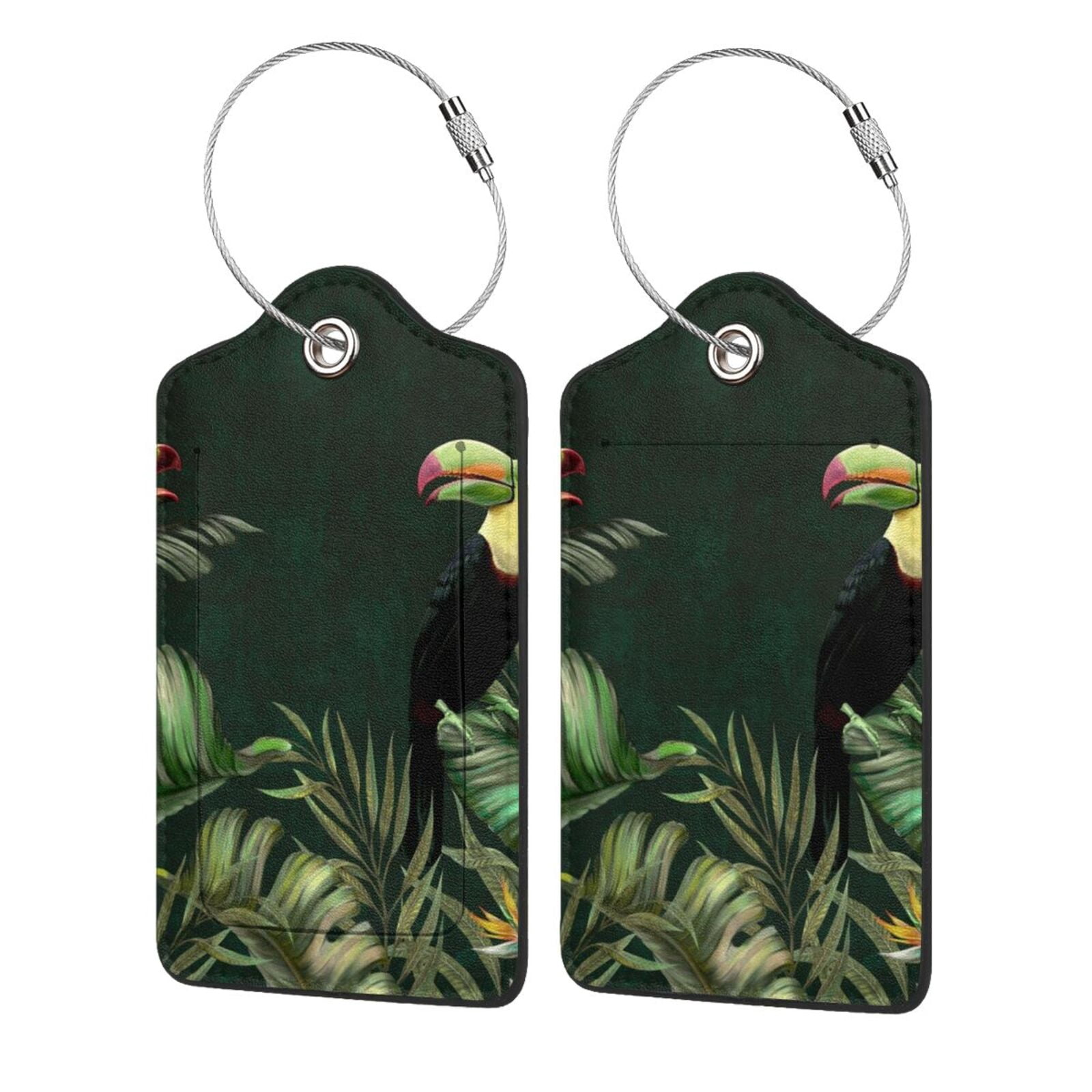 Coaee Palm Leaves And Exotic Birds Untethered Leather Luggage Tags for ...