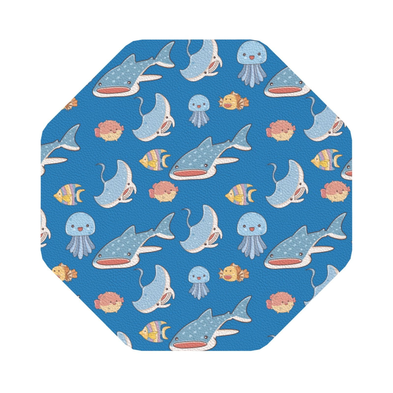 Coaee Party Shark Cute Print Leather Coasters Set of 6, Non-Slip ...
