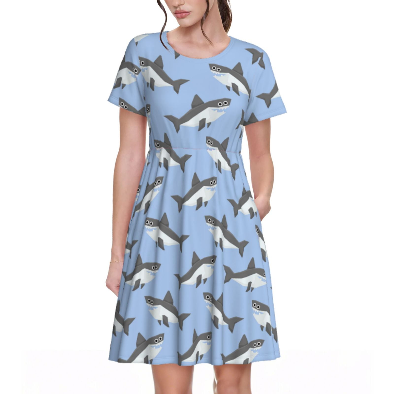 Coaee Party Shark Cute for Casual Dress for Women Short Sleeve Dresses ...