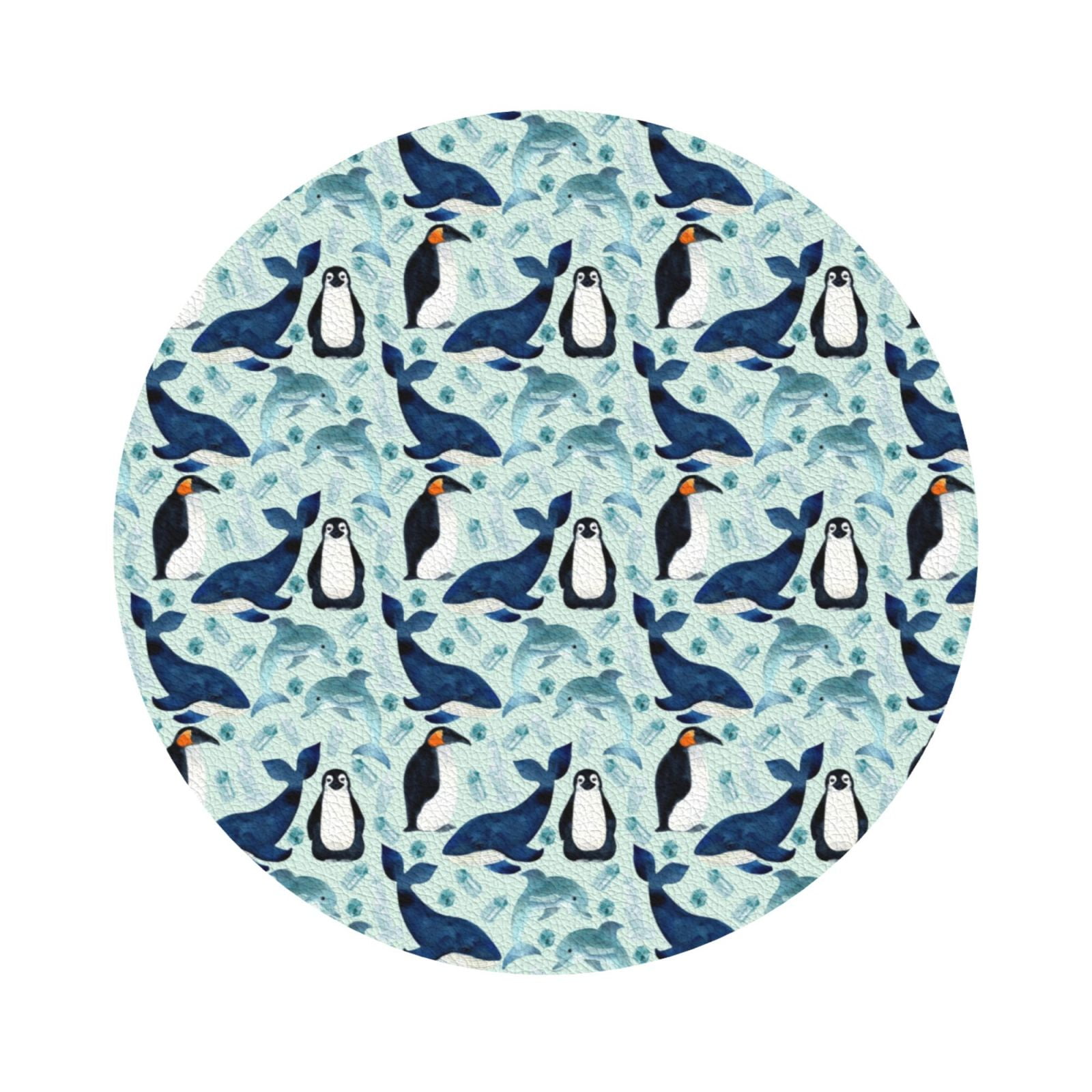 Coaee Penguins Whales Print Leather Coasters Set of 6, Non-Slip ...