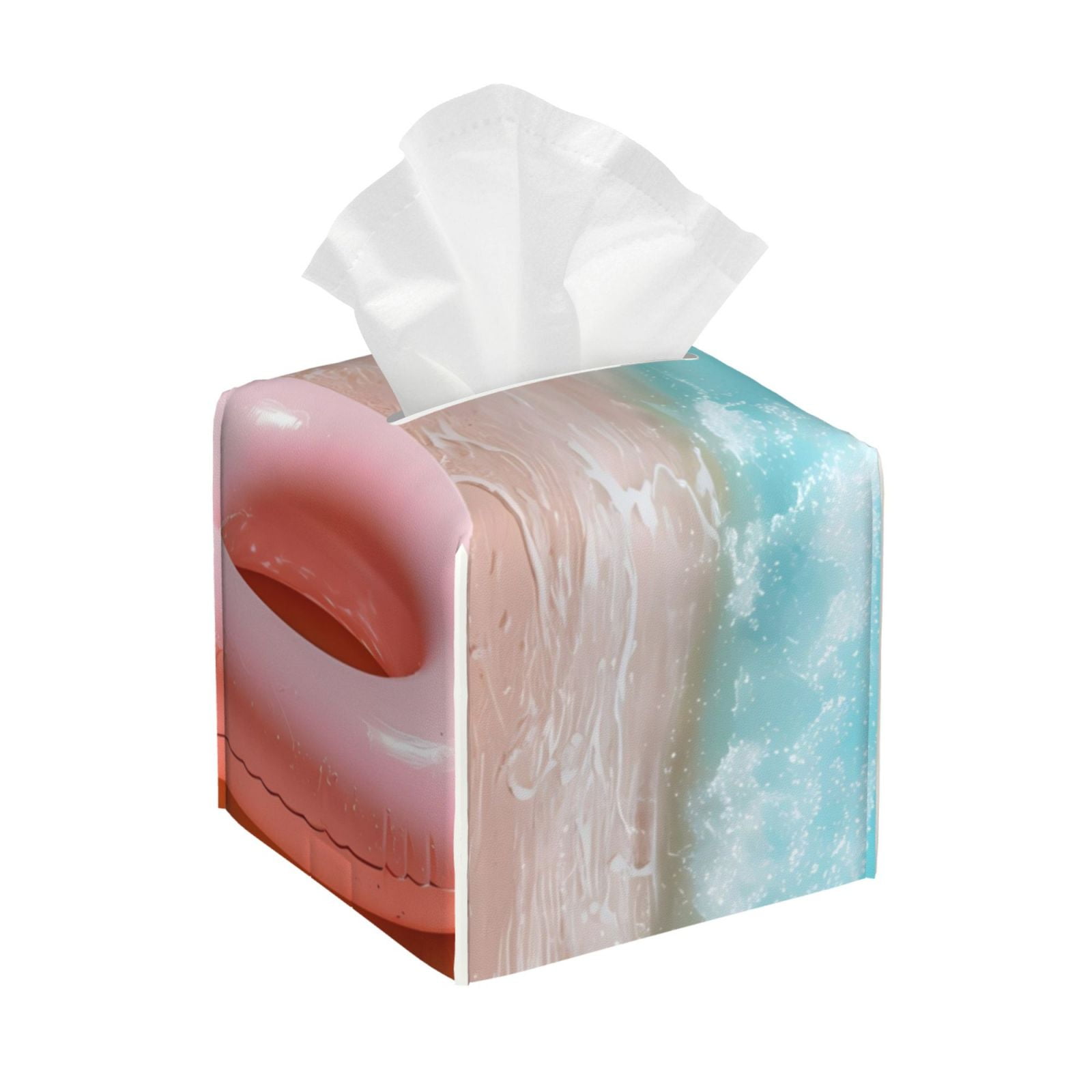 Coaee Pink Float Ring On Beach for Leather Tissue Box Cover Square ...