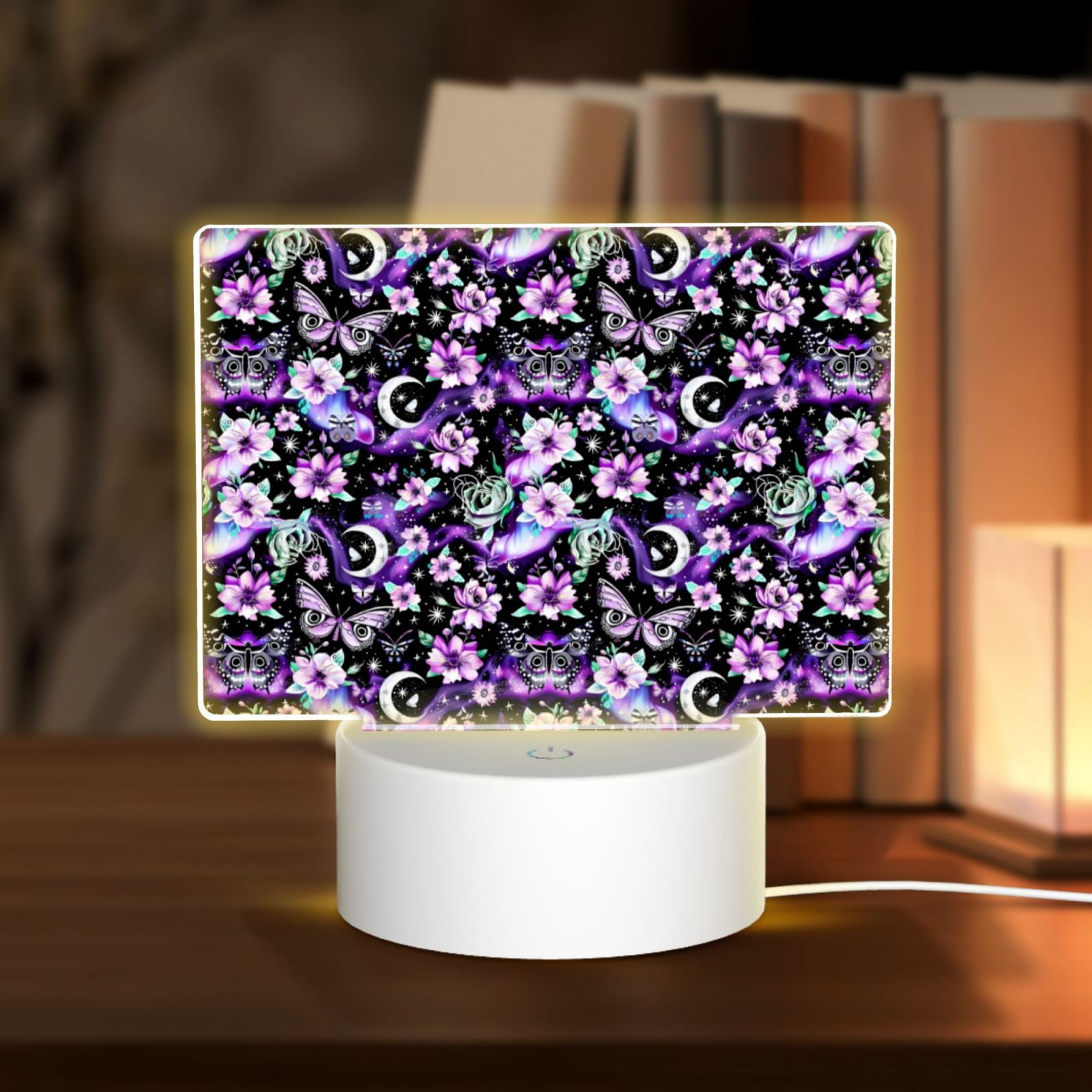 Coaee Pink purple rainbow flower butterfly for Rectangular Acrylic LED ...