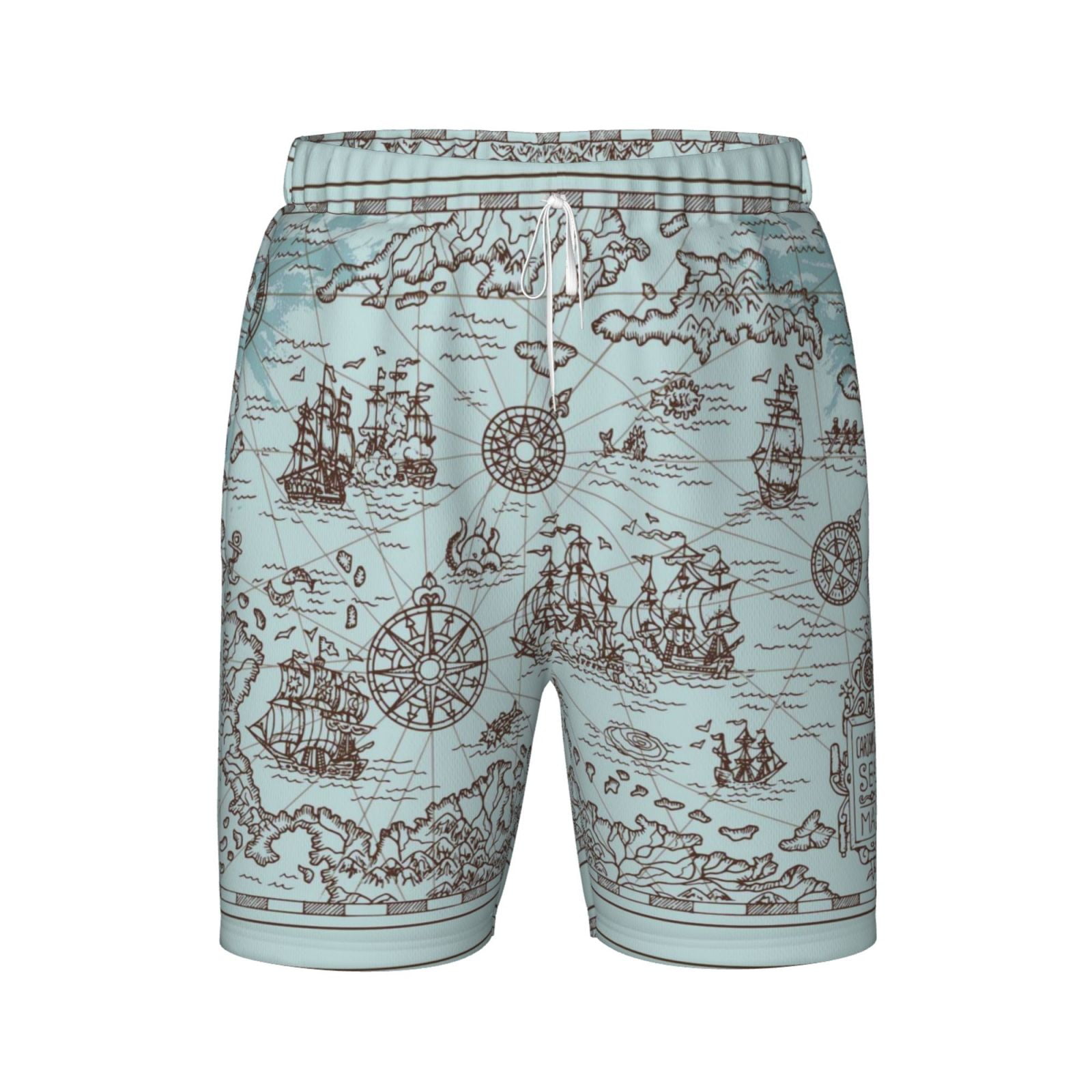 Coaee Pirate Adventure Map for Boys Swim Trunks Compression Liner Swim ...