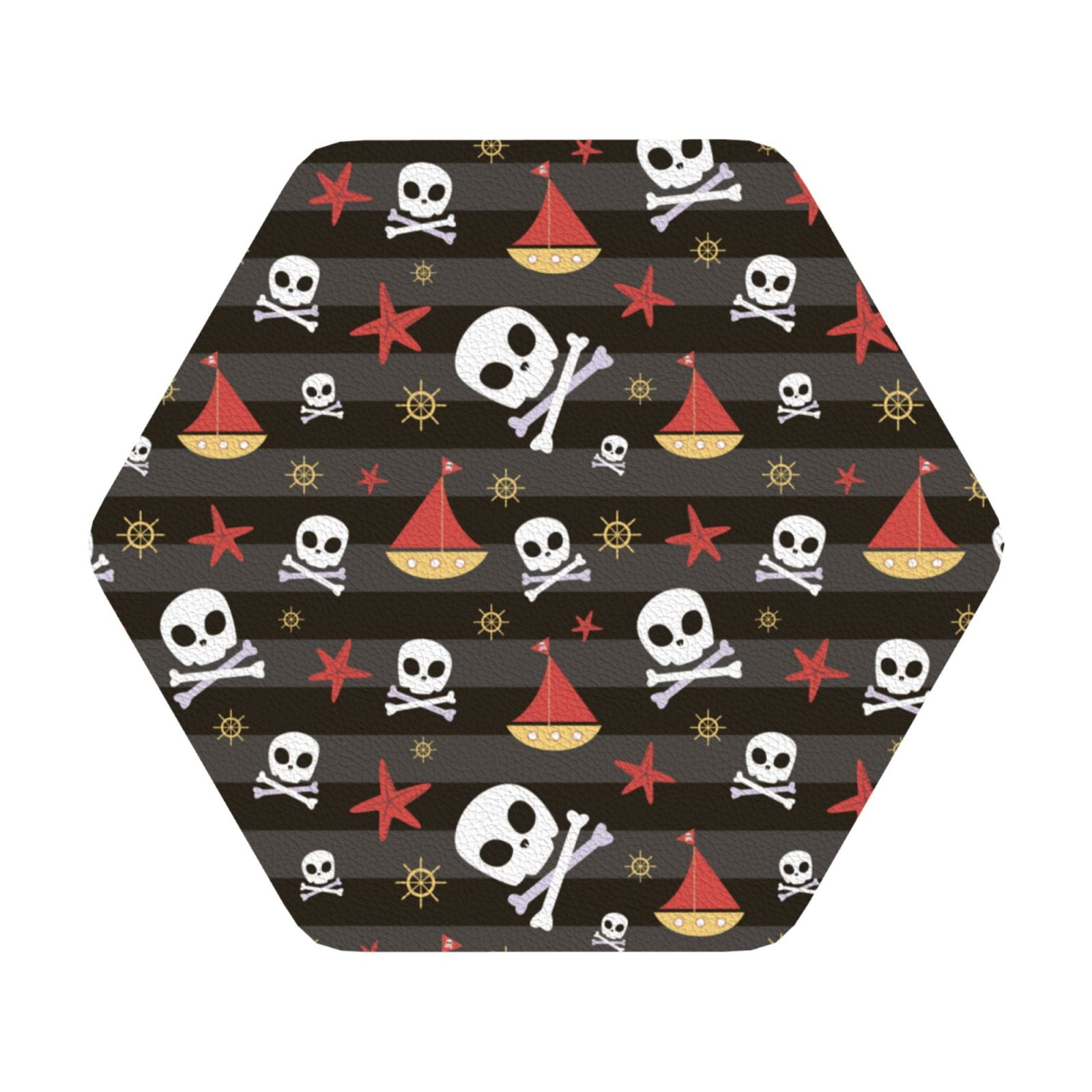 Coaee Pirate skull Print Leather Coasters Set of 6, Non-Slip Washable ...