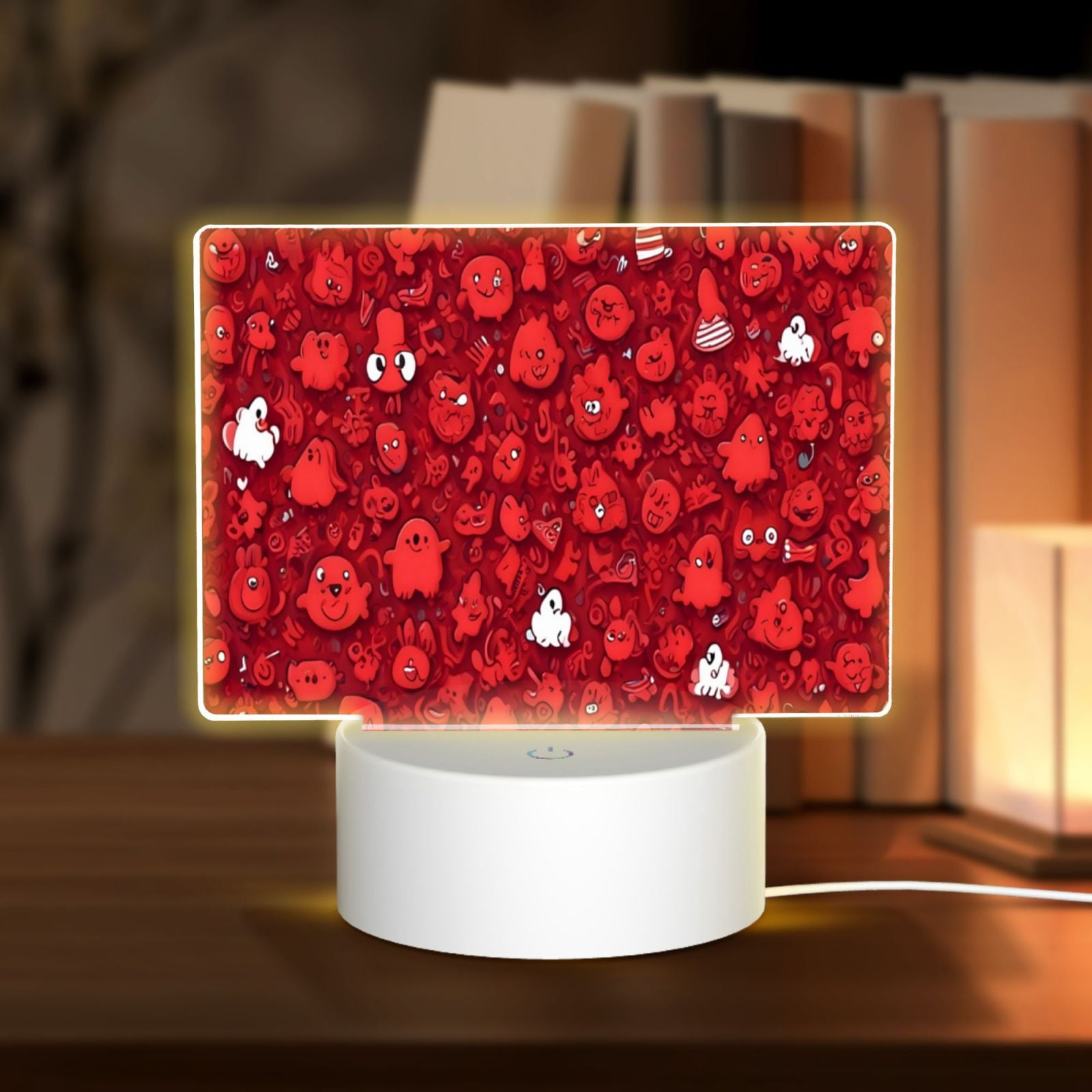 Coaee Playful Red Cartoon Faces for Rectangular Acrylic LED Desk Lamp 3 ...