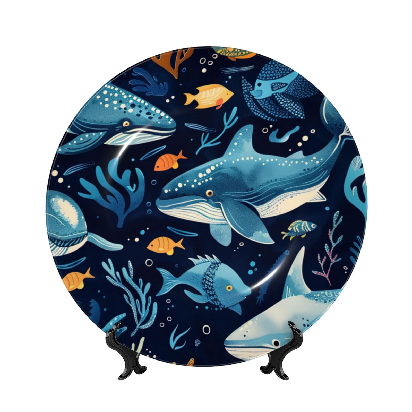 Coaee Playful Whales Underwater Scene for Bone China Decorative Plate ...