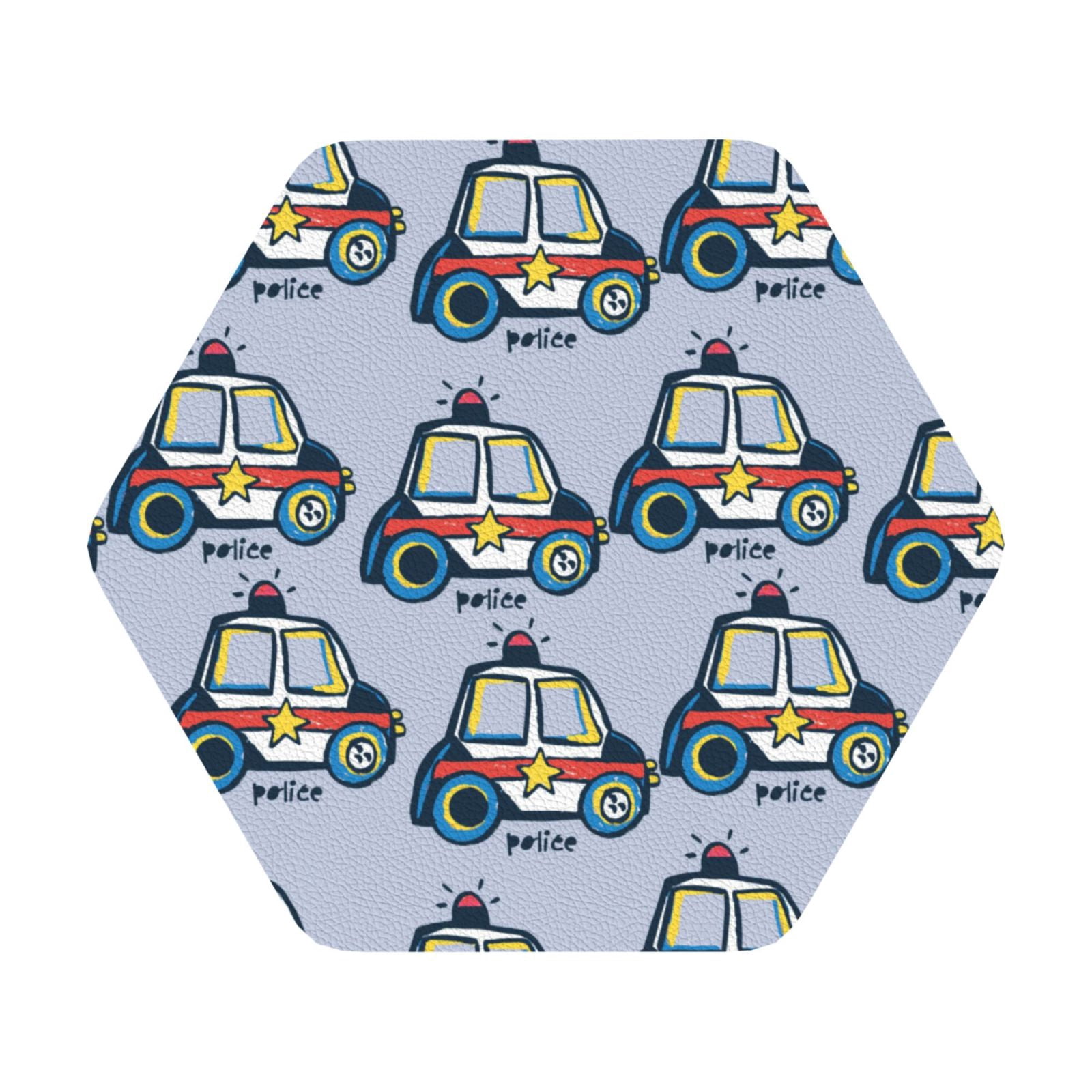 Coaee Police Car Print Leather Coasters Set of 6, Non-Slip Washable Cup ...