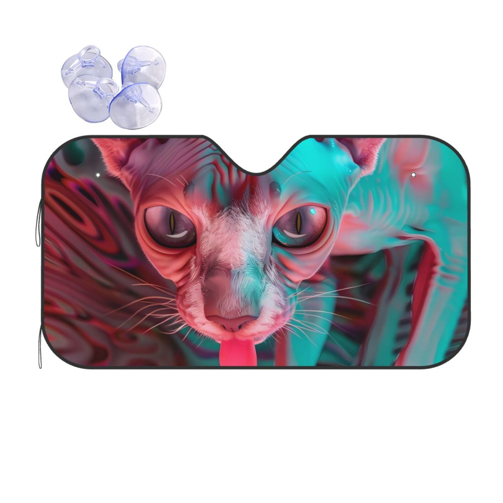 Coaee Psychedelic Hairless Cat Print Car Sunshade Windshield Sun Shade ...