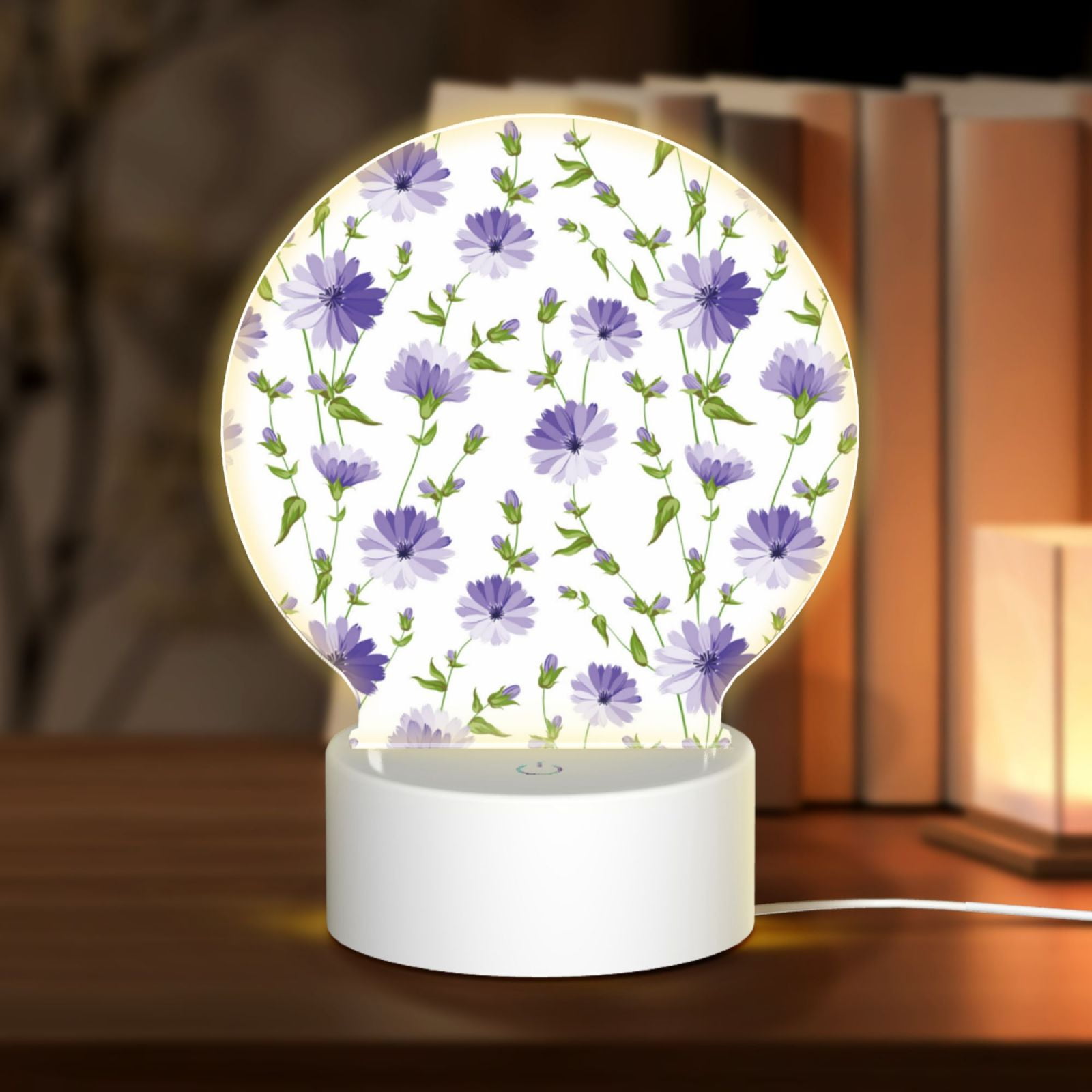 Coaee Purple Chicory for Round Acrylic LED Desk Lamp 3 Color Change ...
