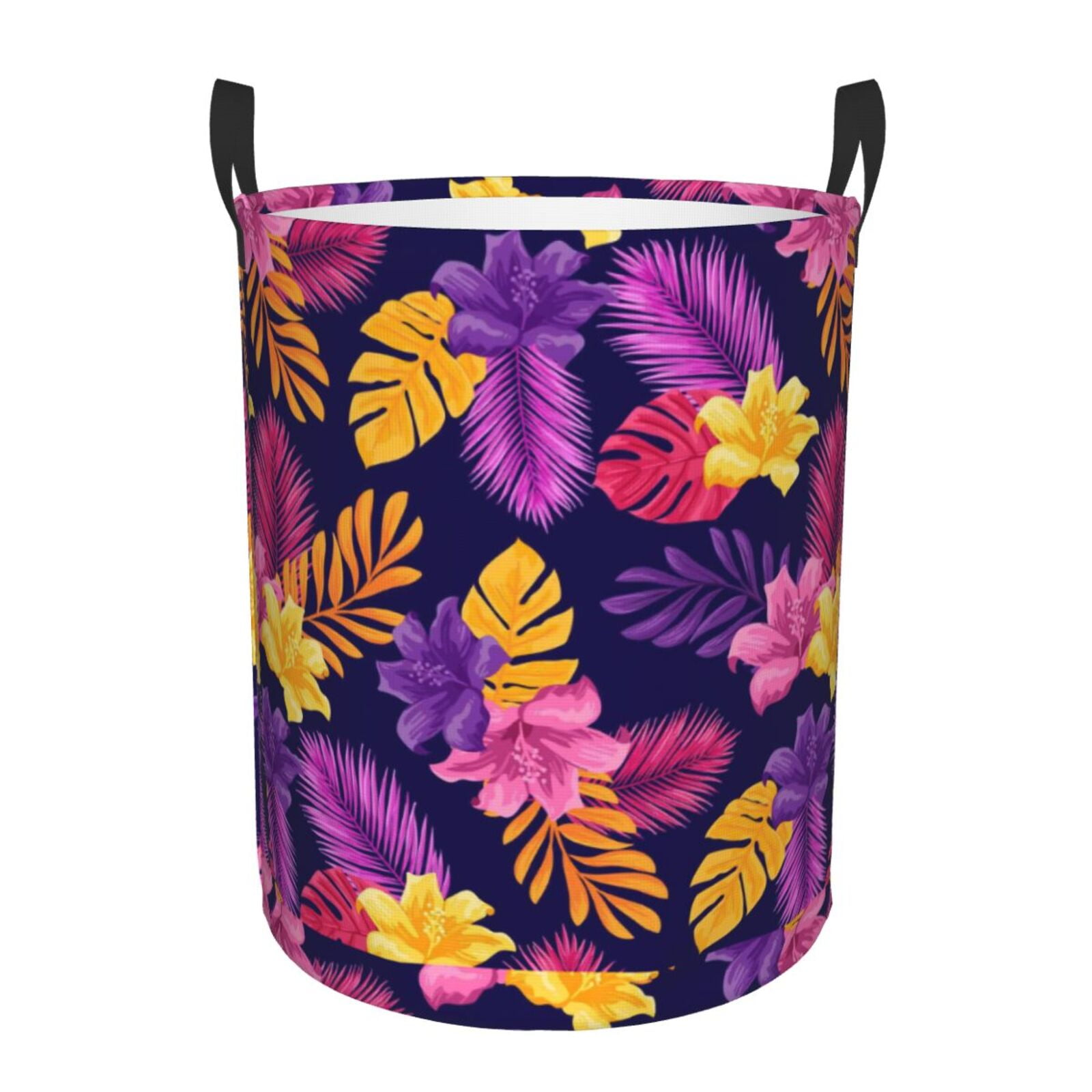 Coaee Purple Flower Laundry Basket with Handle, Waterproof Round ...