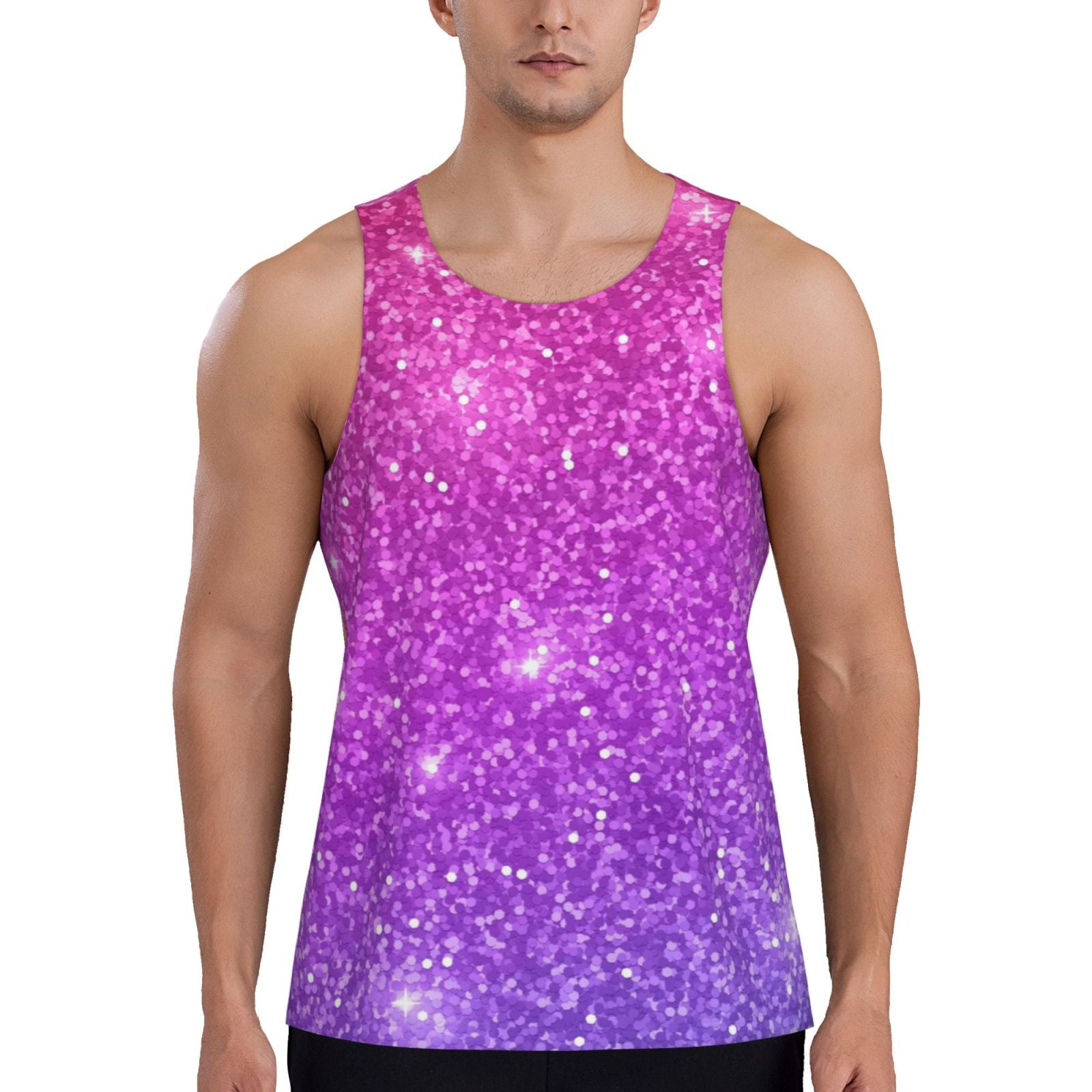Coaee Purple Glitter Men's Workout Tank Top, Men's Tank Top Sleeveless ...