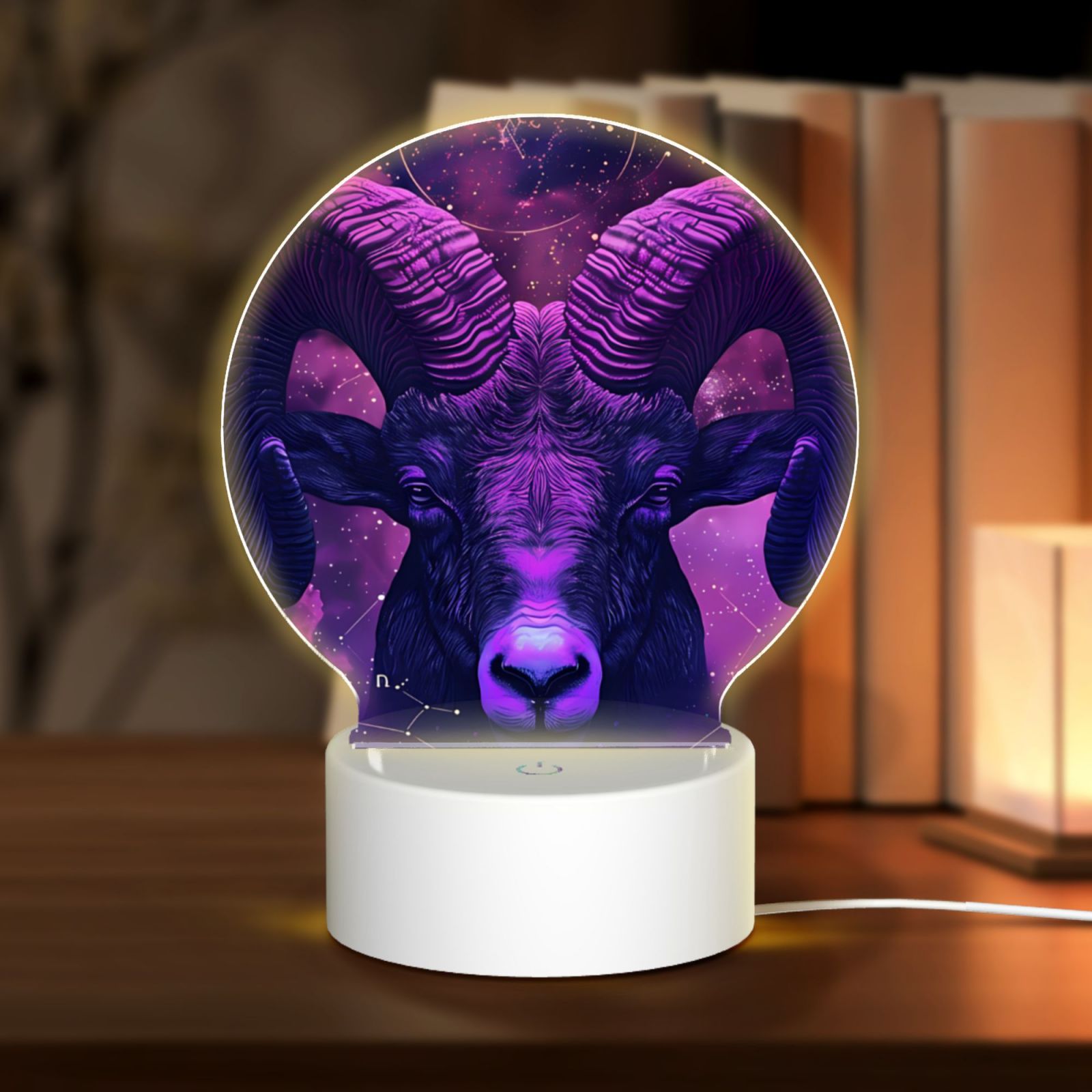 Coaee Purple Starry Sky Antelope for Round Acrylic LED Desk Lamp 3 ...