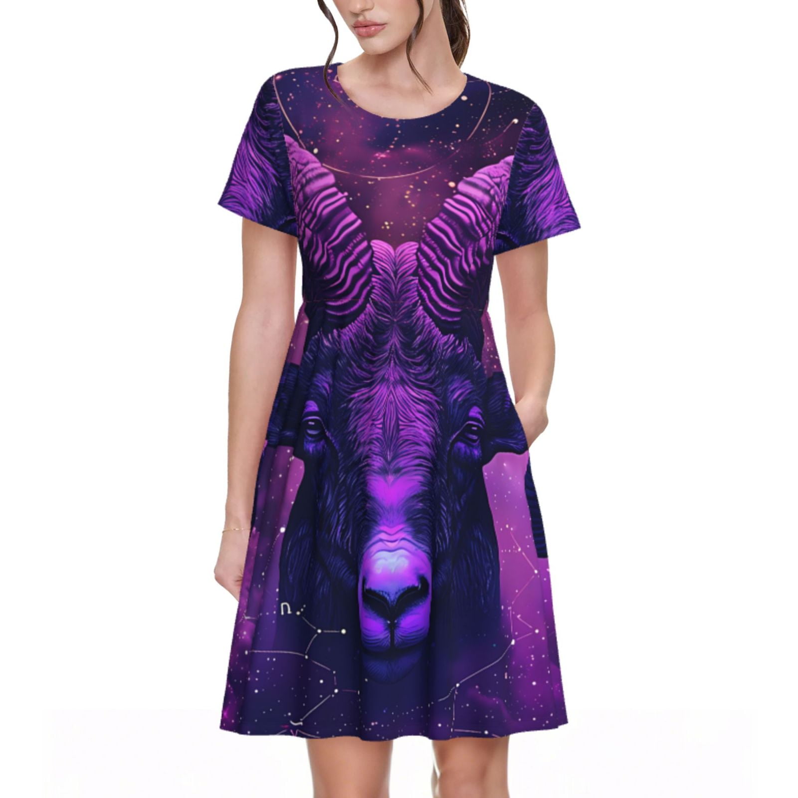 Coaee Purple Starry Sky Antelope for Casual Dress for Women Short ...
