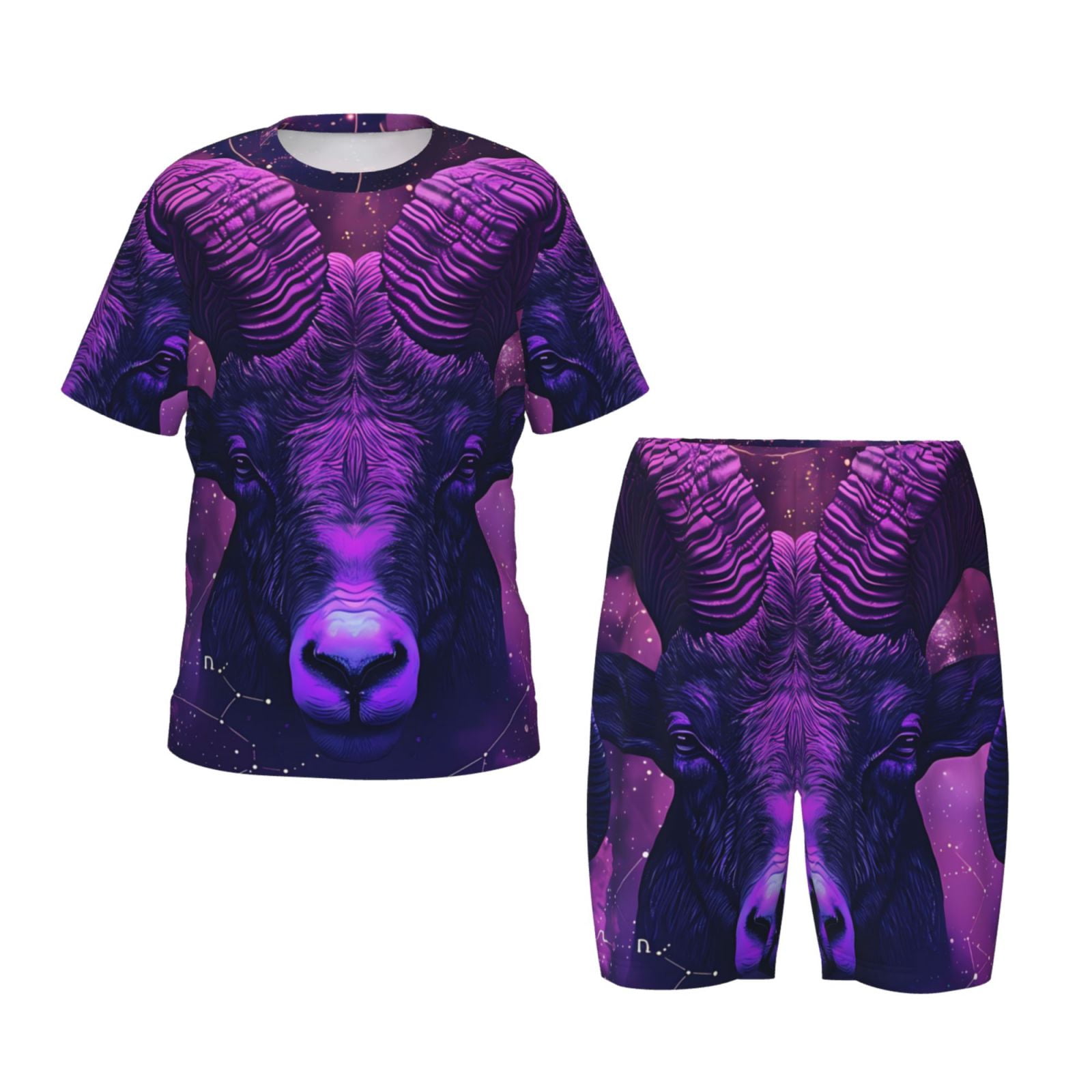 Coaee Purple Starry Sky Antelope for Short Sleeve Pajamas Kids Summer ...