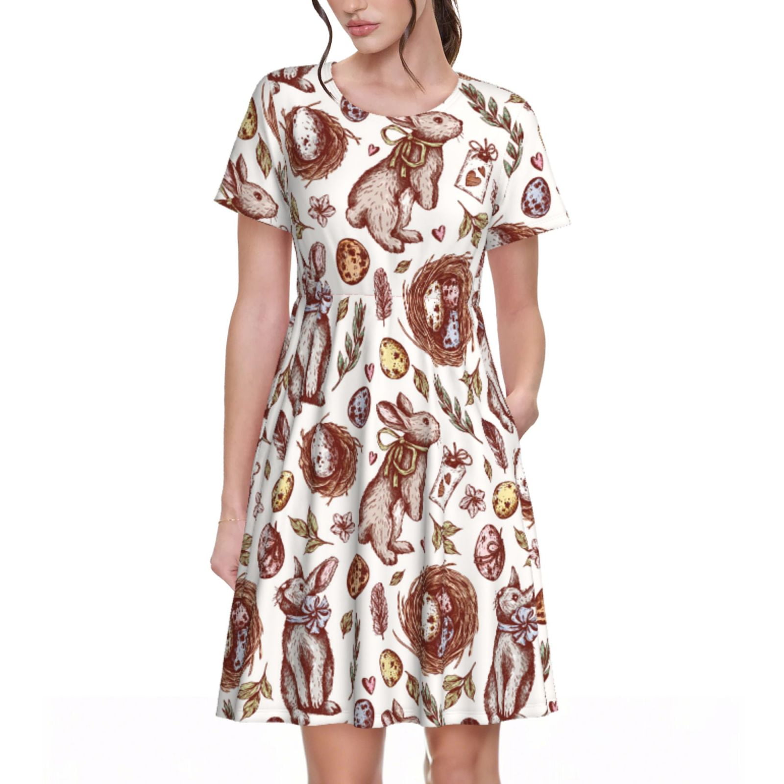 Coaee Rabbit And Egg for Casual Dress for Women Short Sleeve Dresses ...