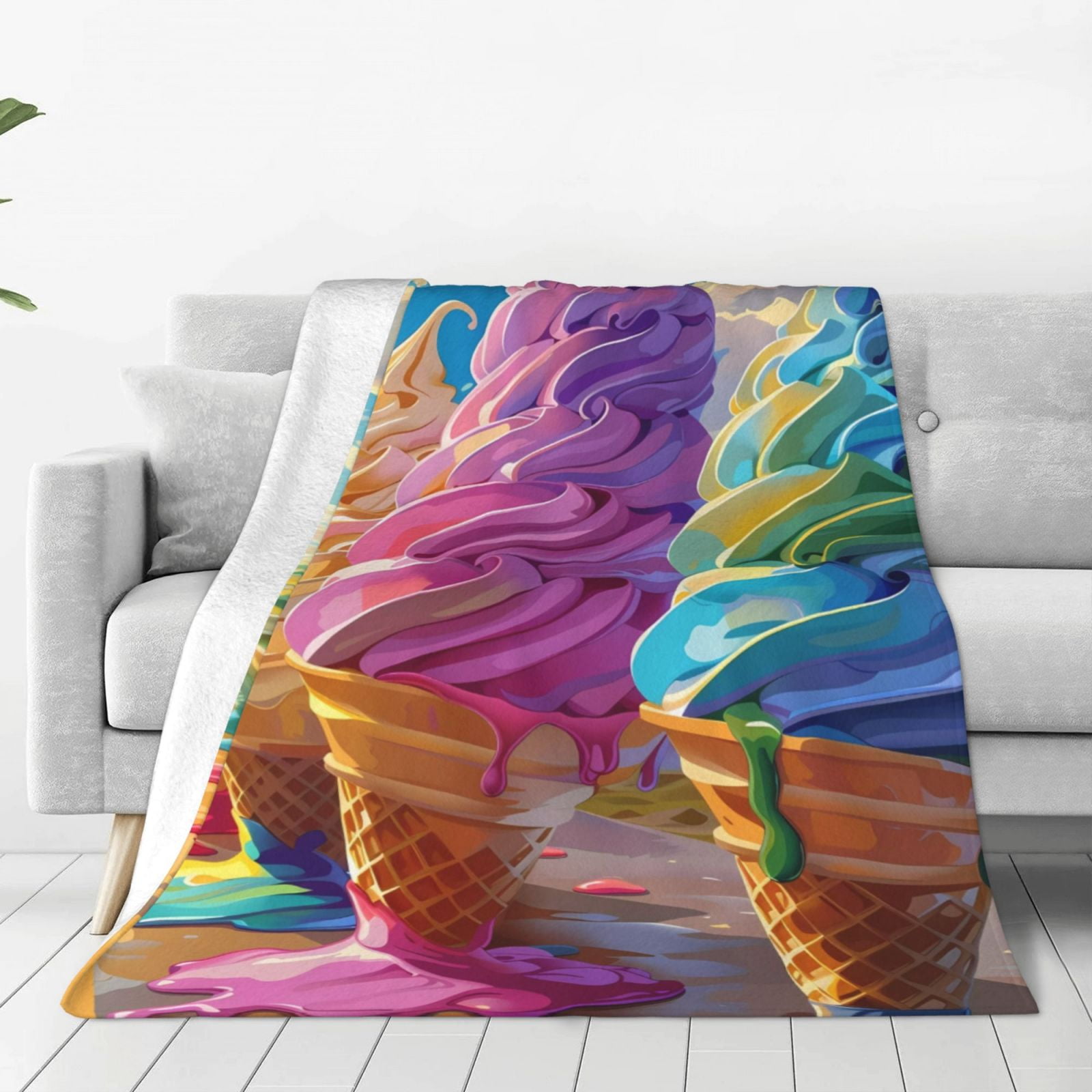 Coaee Rainbow Melting Ice Cream for Ultra-Soft Micro Fleece Blanket ...