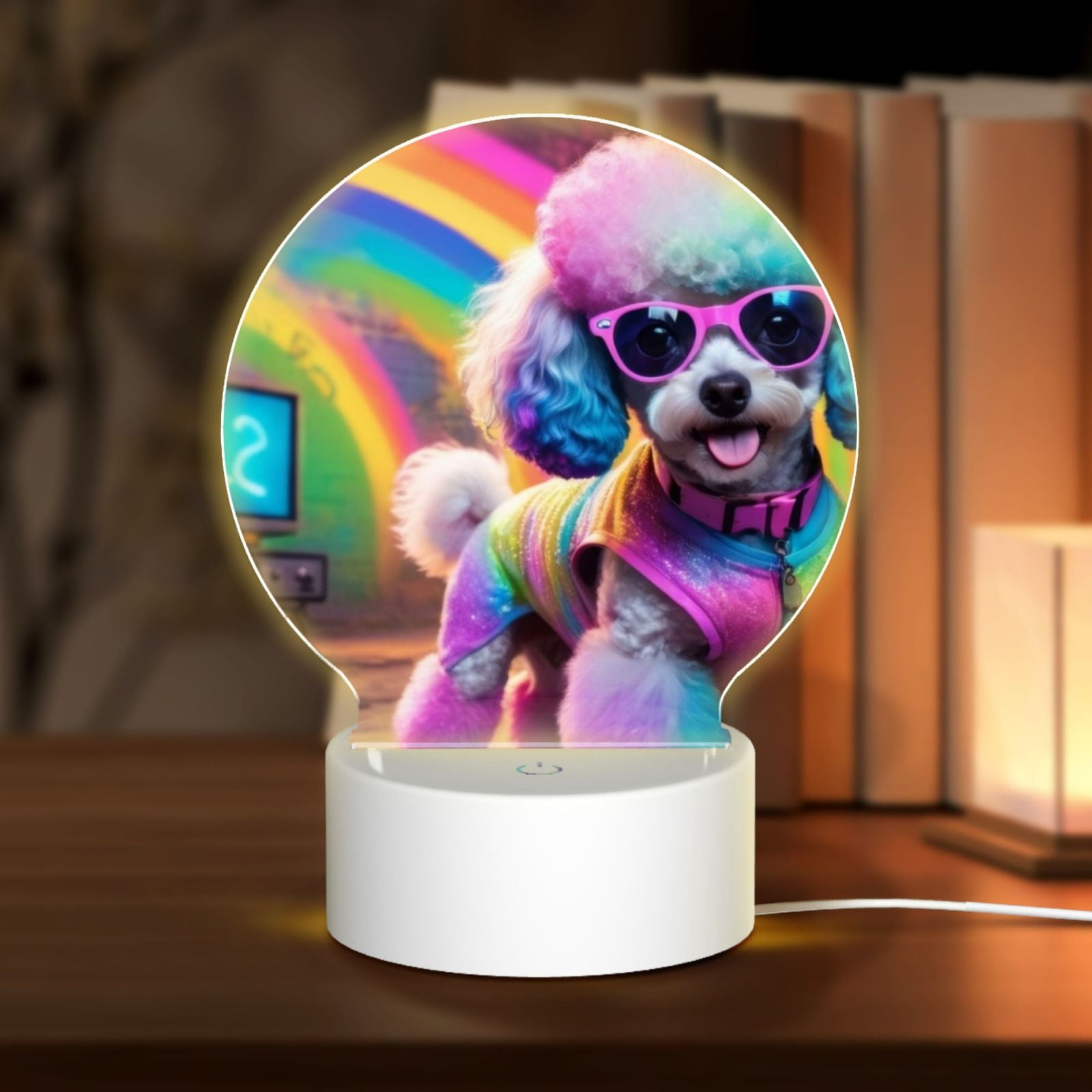 Coaee Rainbow Poodle Urban Street for Round Acrylic LED Desk Lamp 3 ...