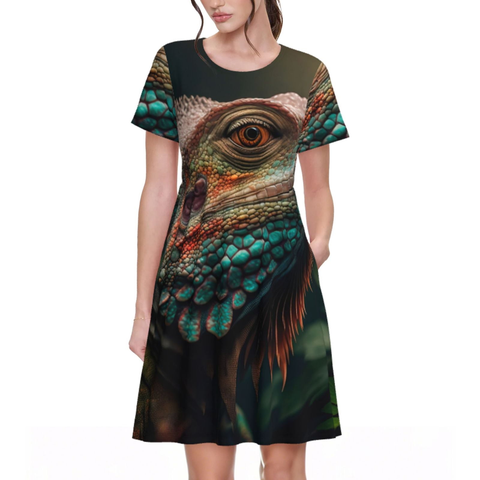 Coaee Realistic Colorful Chameleon for Casual Dress for Women Short ...