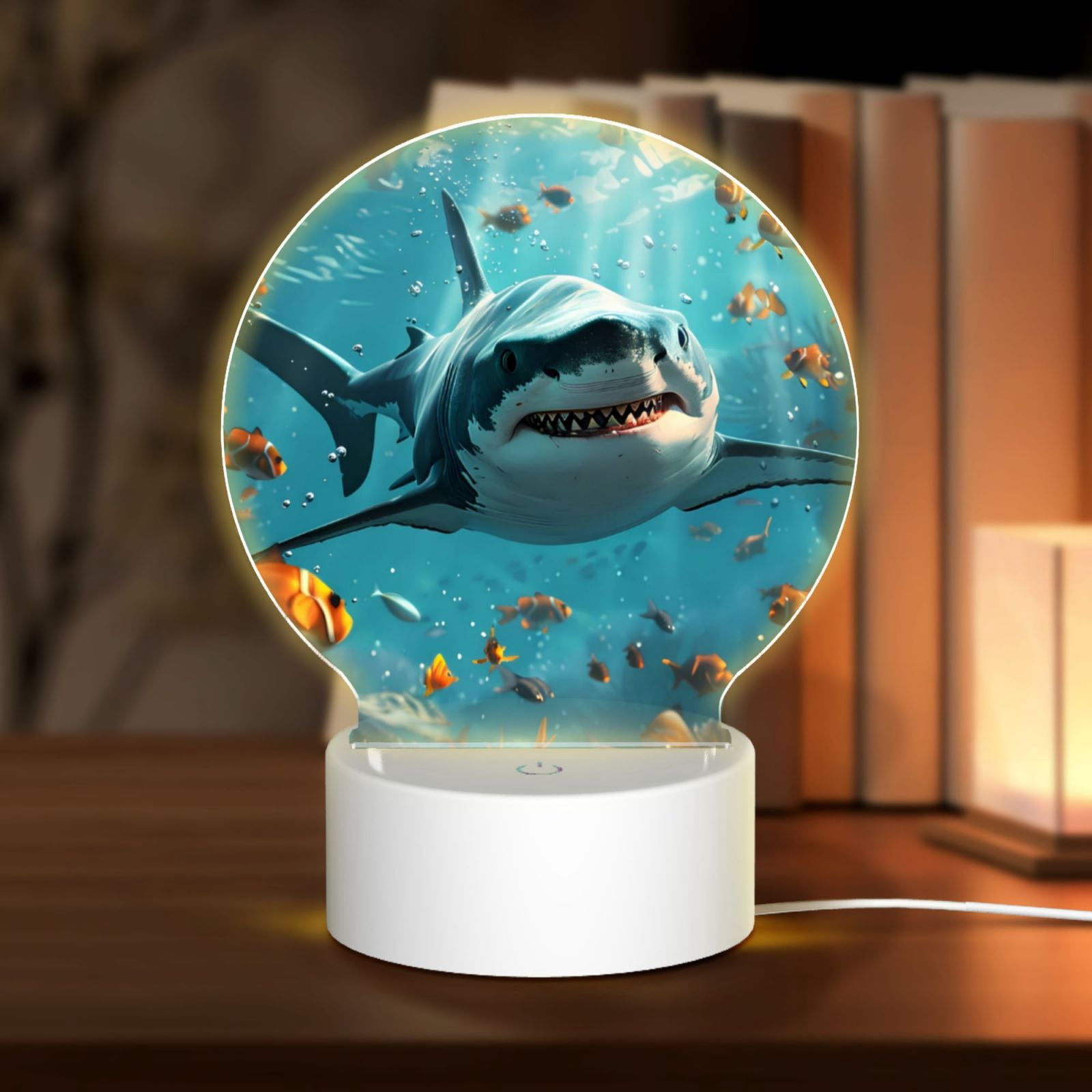 Coaee Realistic Ocean Shark for Round Acrylic LED Desk Lamp 3 Color ...