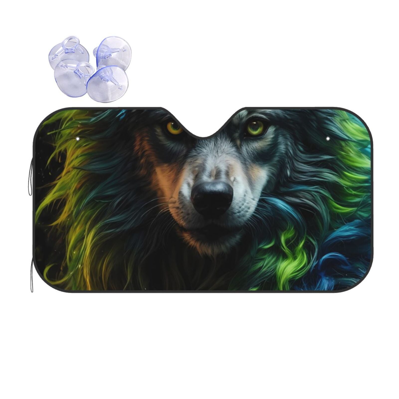 Coaee Realistic Style Colorful Wolf A Print Car Sunshade Windshield Sun ...