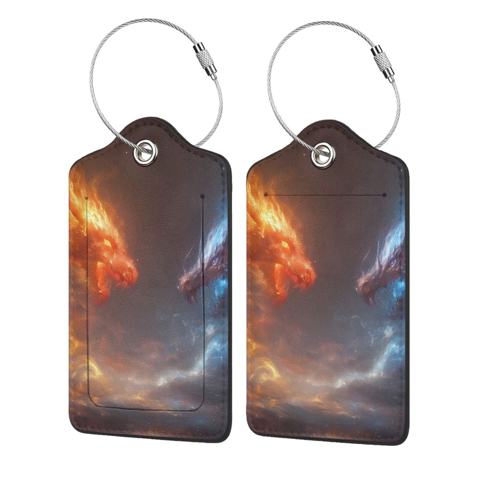 Coaee Red And Blue Fire Dragon D Untethered Leather Luggage Tags for ...