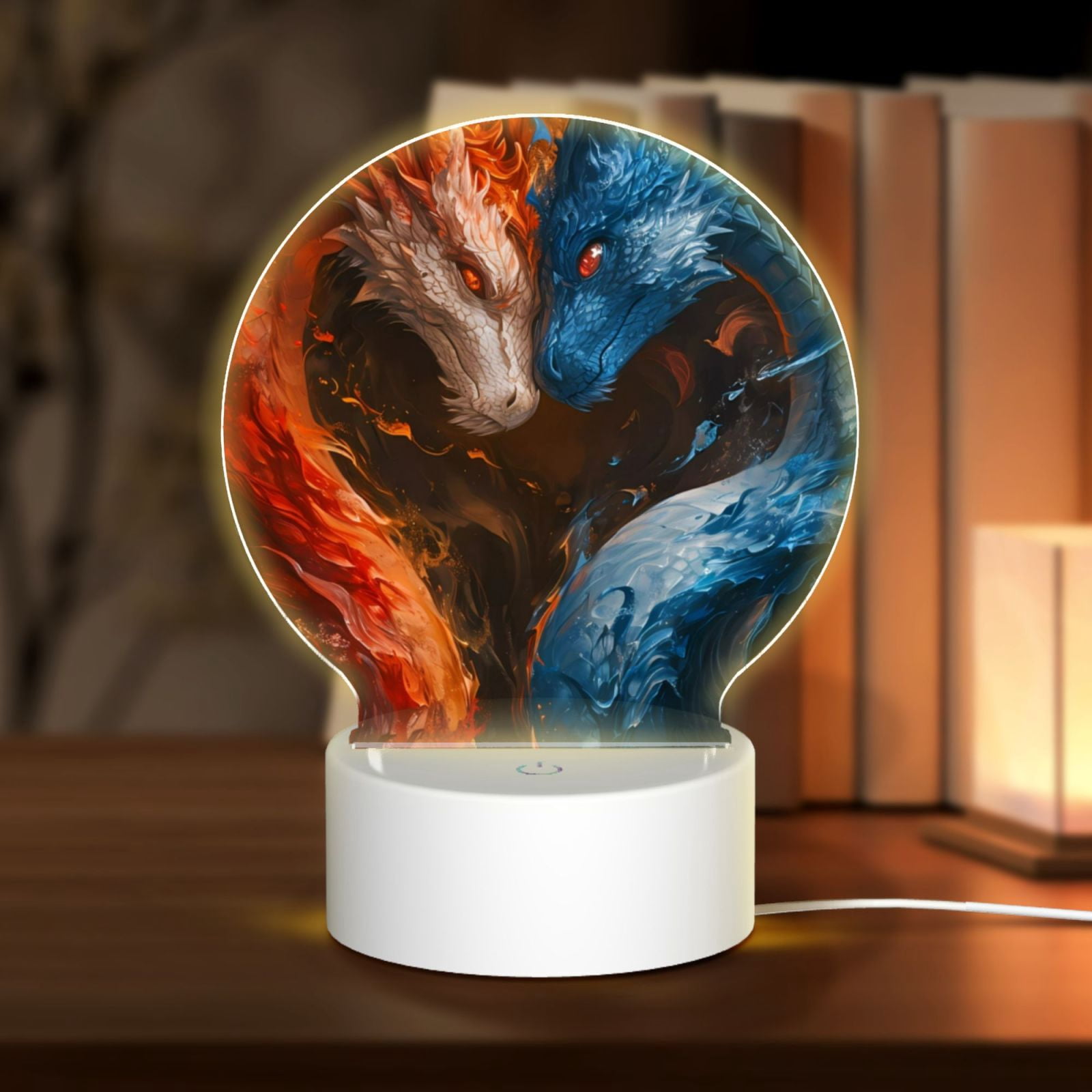 Coaee Red And Blue Fire Dragon F for Round Acrylic LED Desk Lamp 3 ...