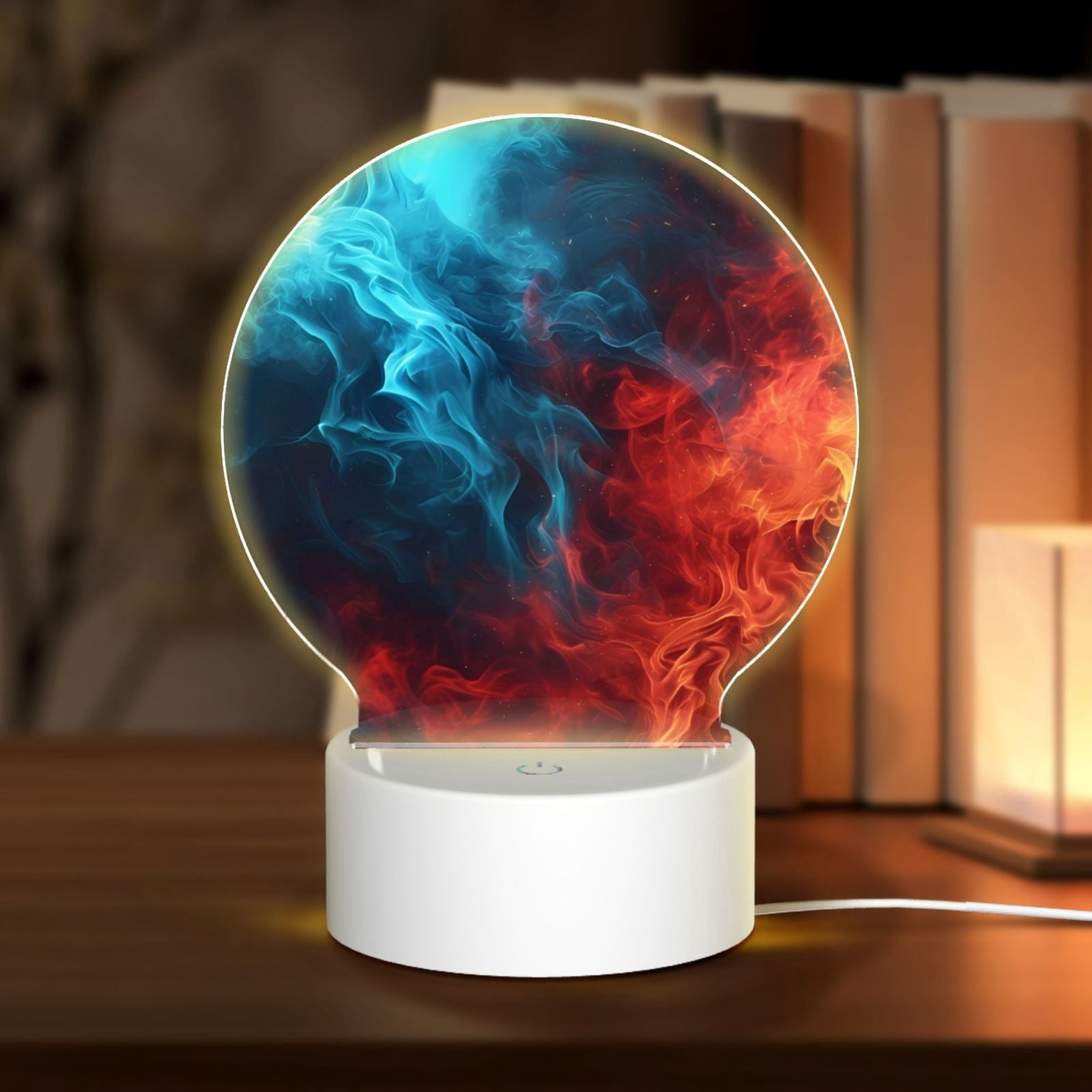 Coaee Red And Blue Fire for Round Acrylic LED Desk Lamp 3 Color Change ...