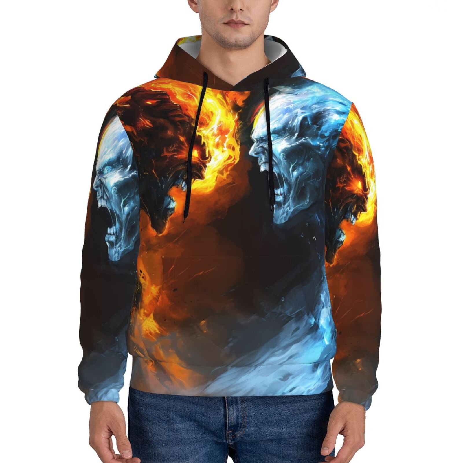 Coaee Red And Blue Fire Skull Warrior for Adult Hoodie Pullover ...